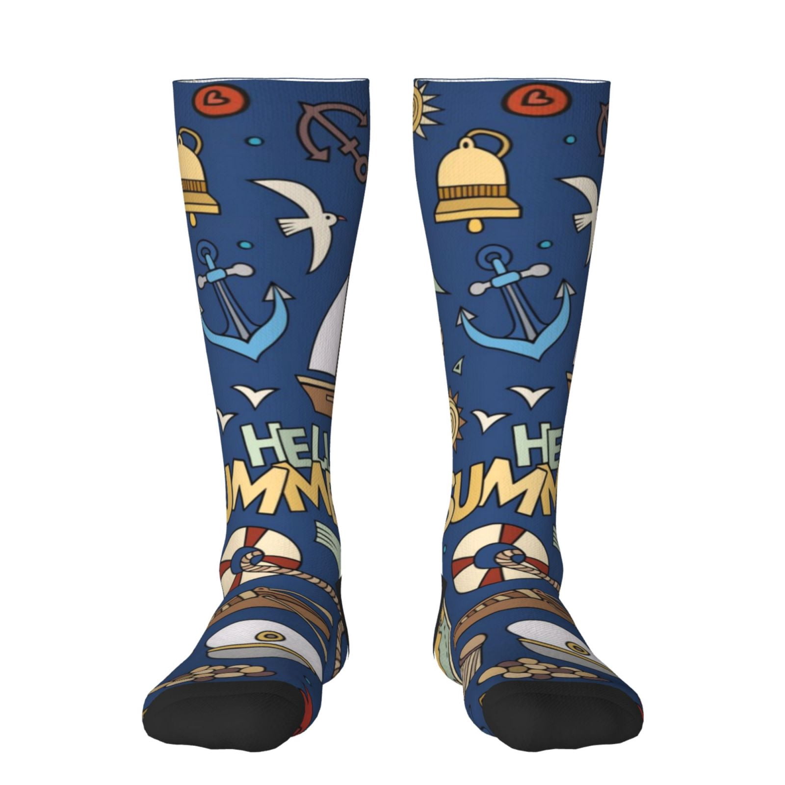 Naloa Marine Nautical Thigh High Socks Extra Long Stretchy Sock Women ...