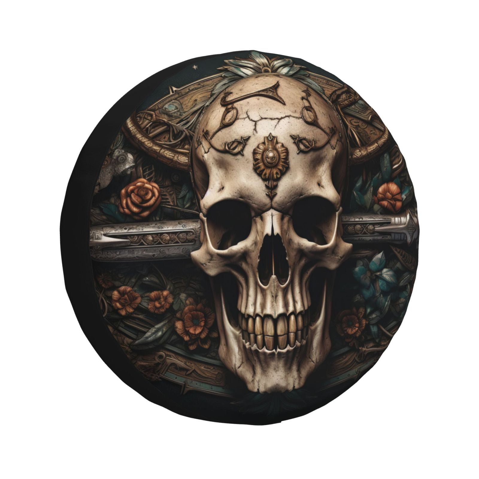 Naloa Metal Style Horned Skull PVC Leather Spare Tire Wheel Cover for Car Truck SUV Camper ...