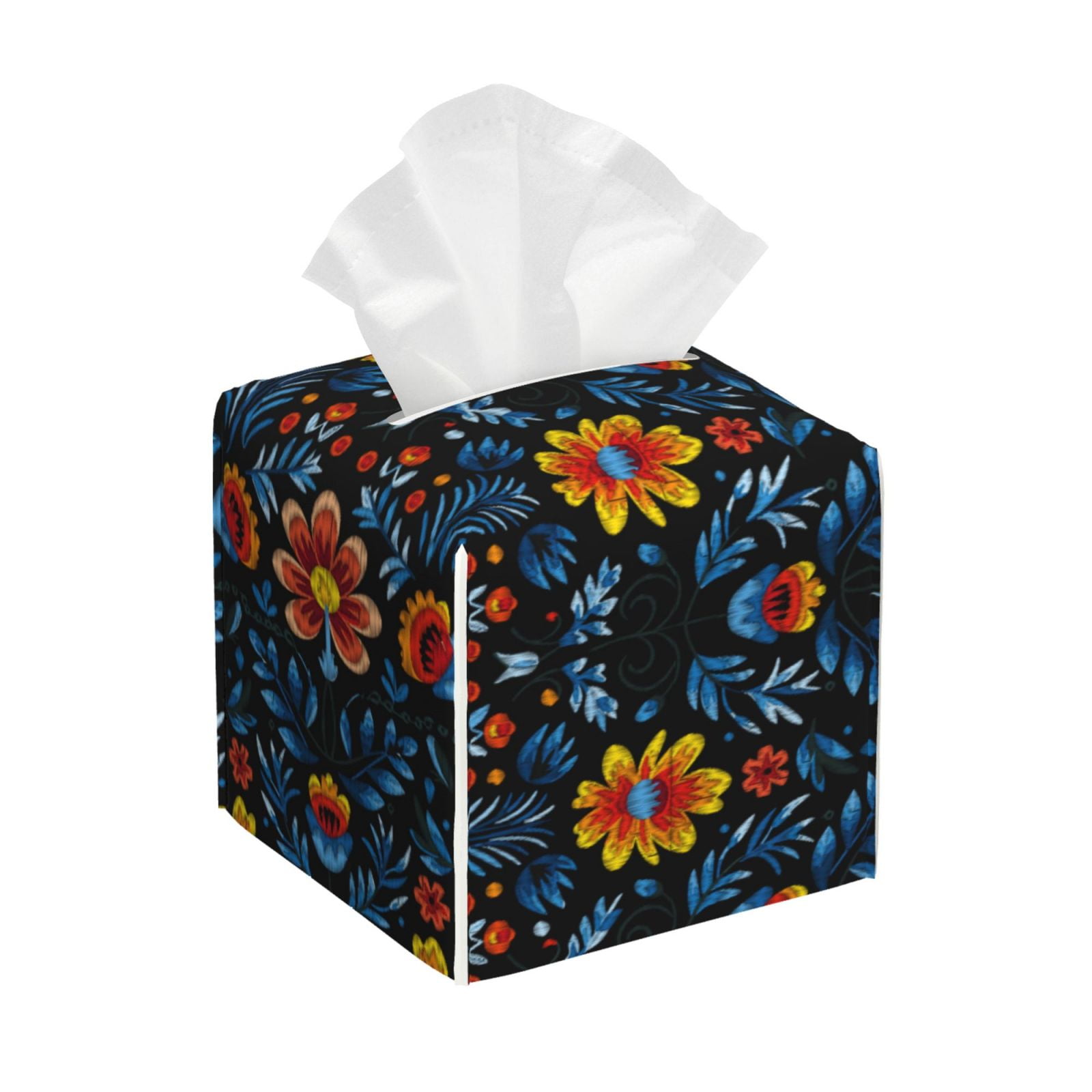 Naloa Mexican Flower Tissue Box Cover Leather Tissue Holder Square ...