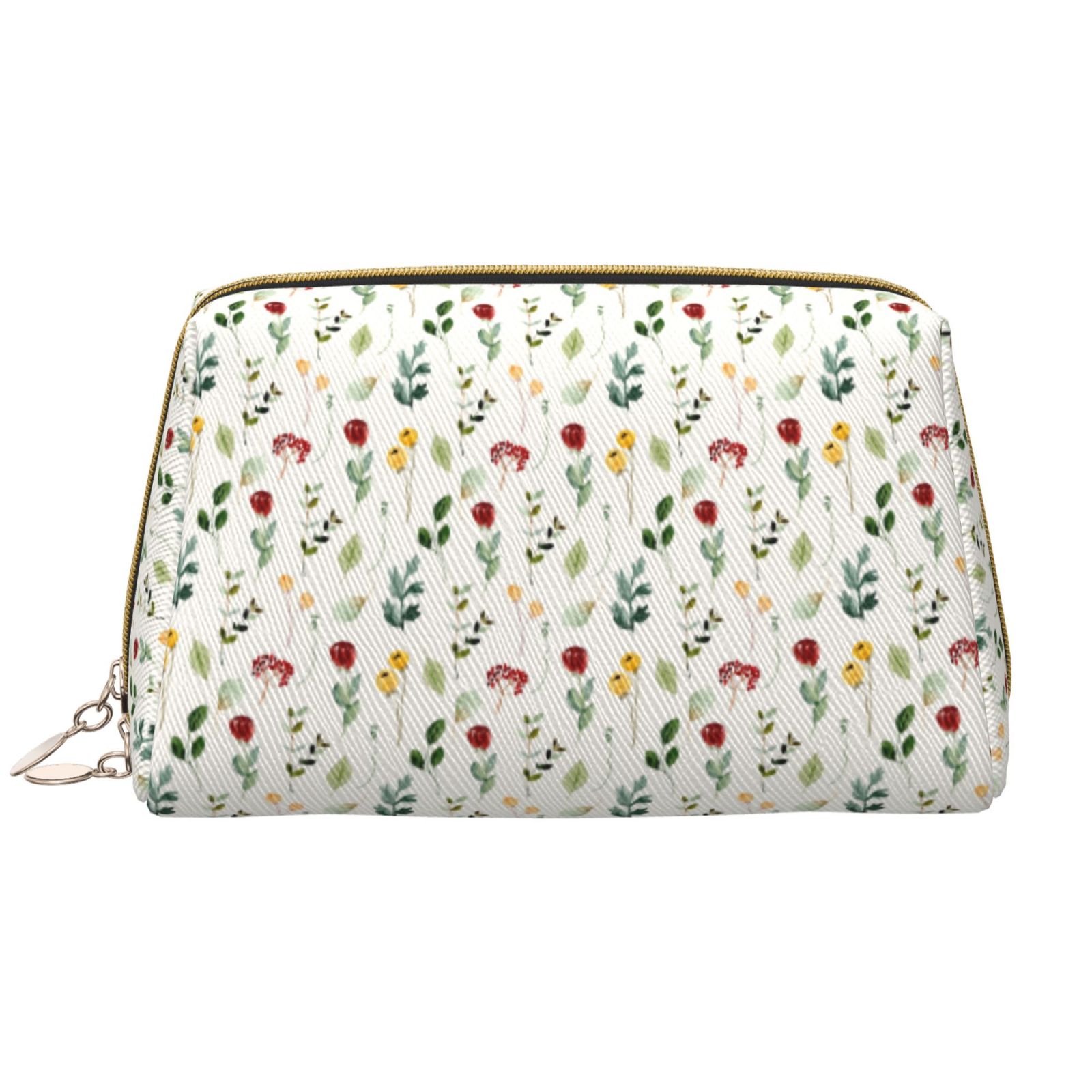 Naloa Mini Wildflower Watercolor Leather Makeup Bag for Purse Travel ...