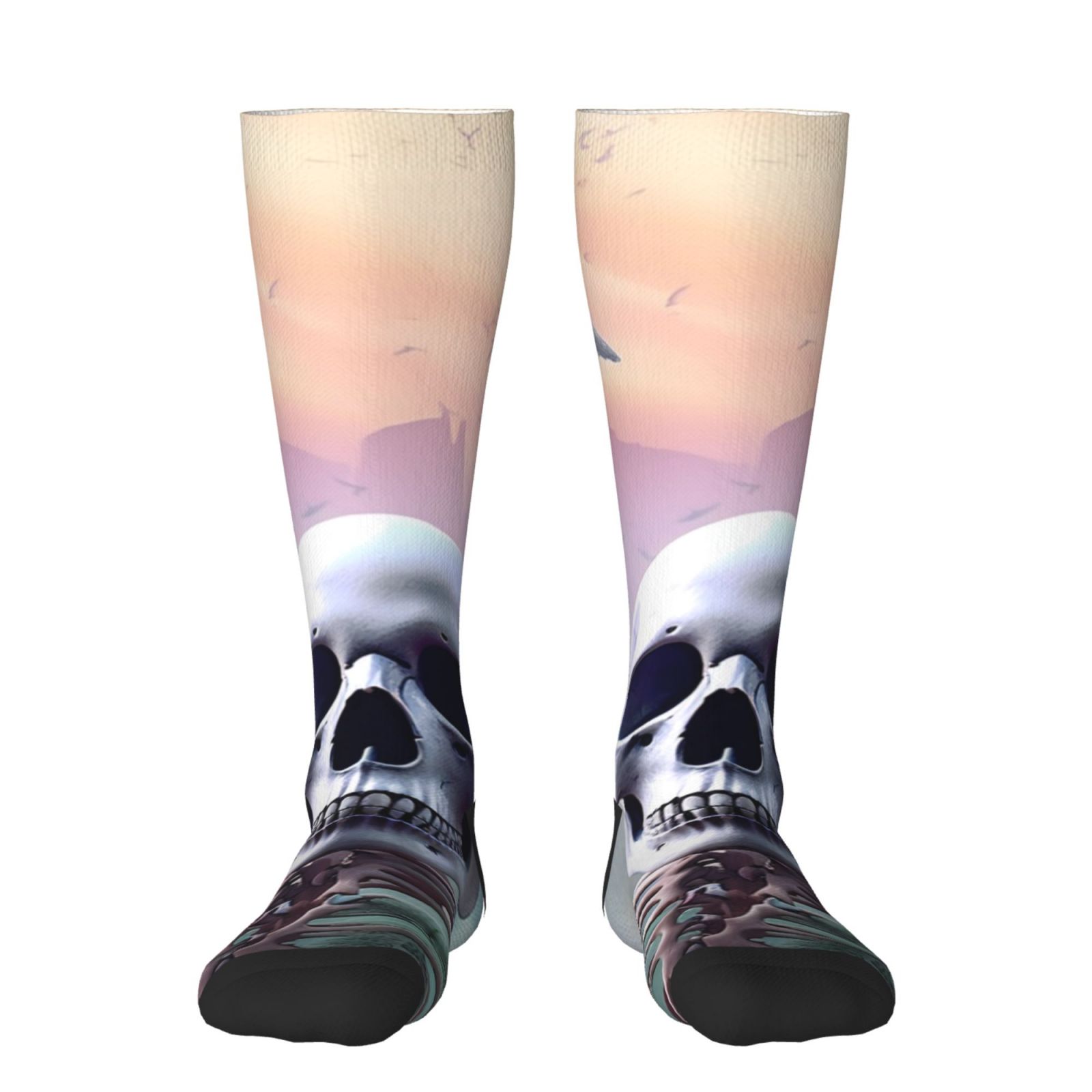 Naloa Mist Sunflower Skull Thigh High Socks Extra Long Stretchy Sock ...