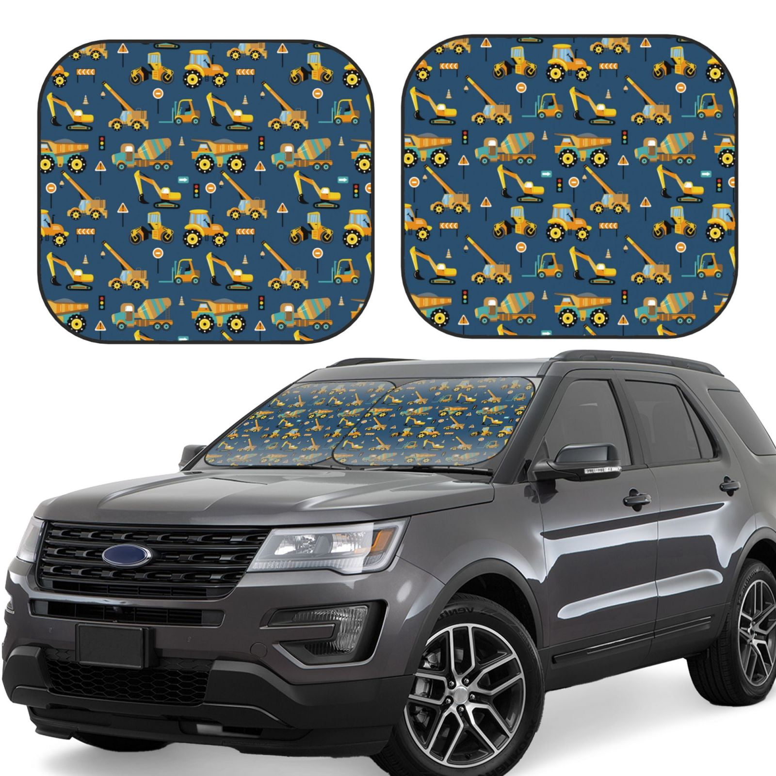 Naloa Modern Excavator Print 2-Piece Windshield Sunshade,Foldable Car ...