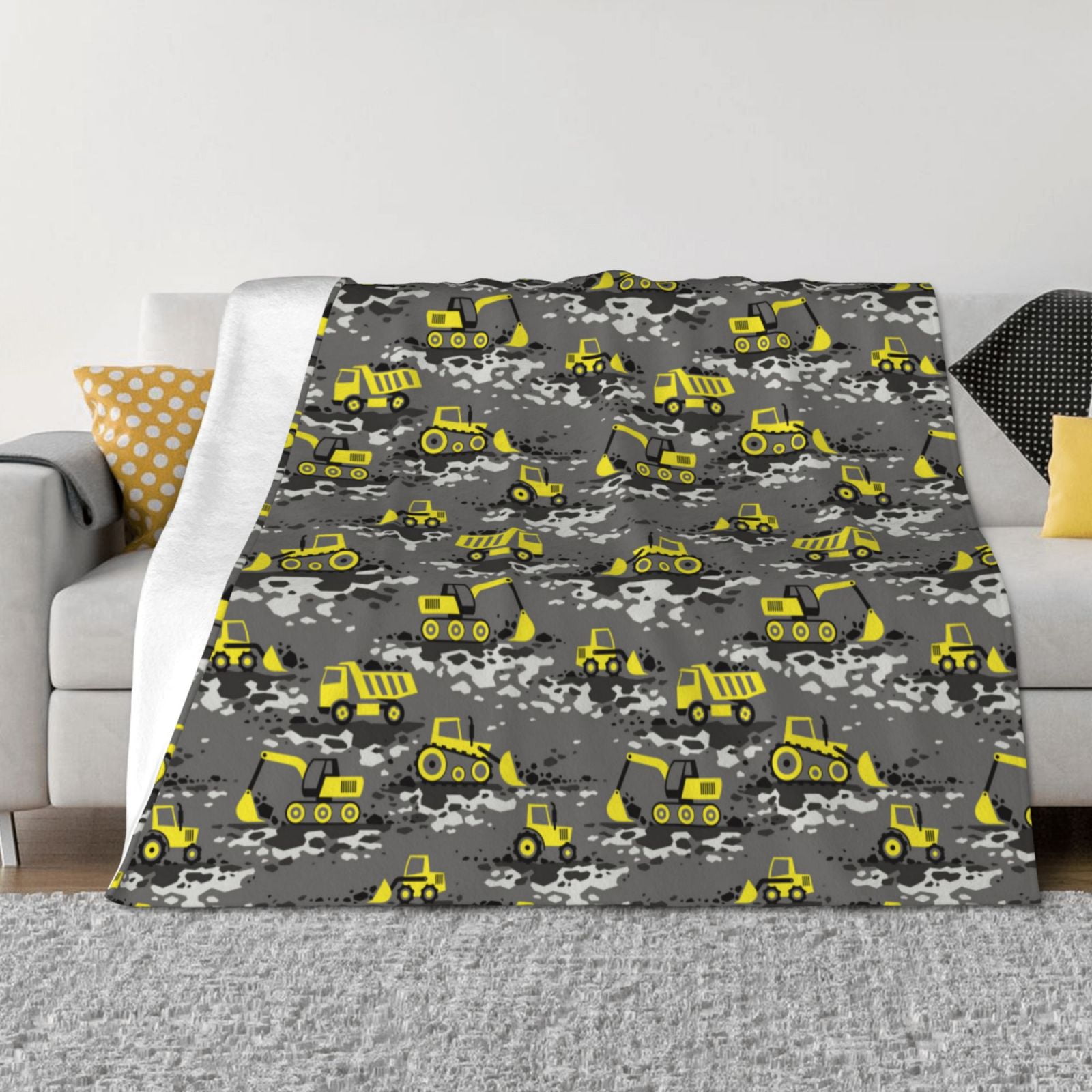 Naloa Modern Yellow Excavator Flannel Blankets - Thick and Warm Blanket ...
