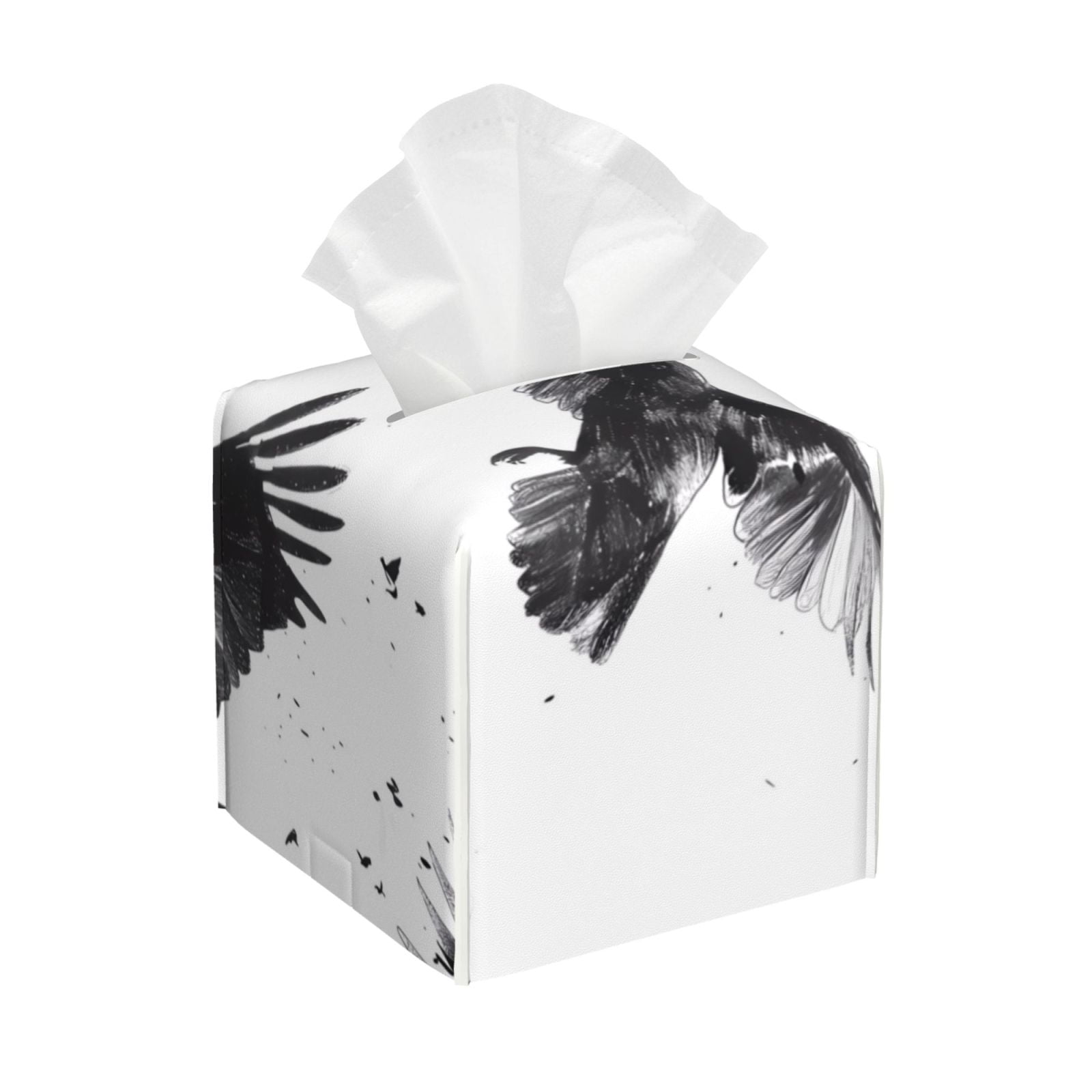 Naloa Monochrome Flying Ravens Tissue Box Cover Leather Tissue Holder ...