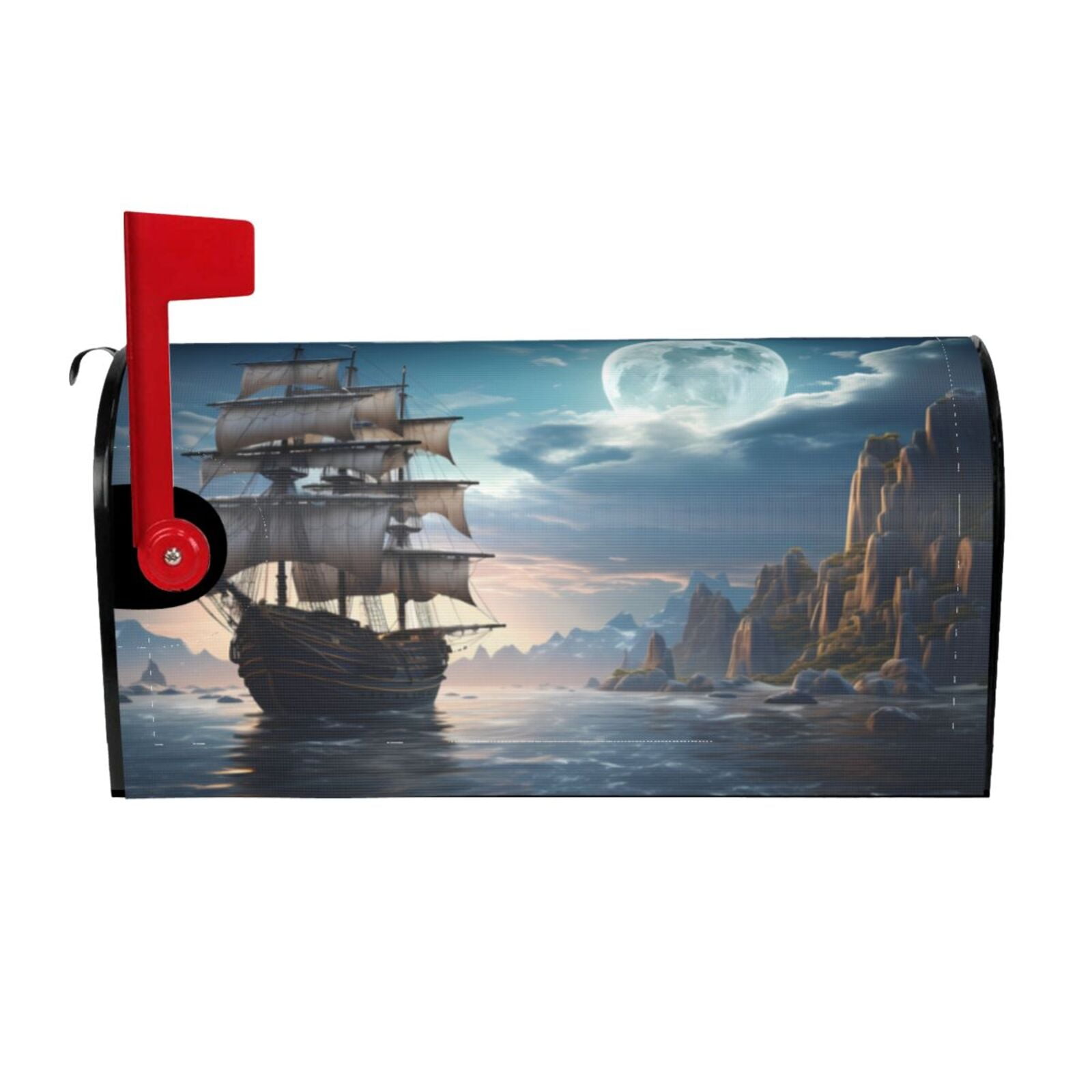 Naloa Moonlit Sea Sailboat Mailbox Covers Magnetic Post Box Cover Post ...