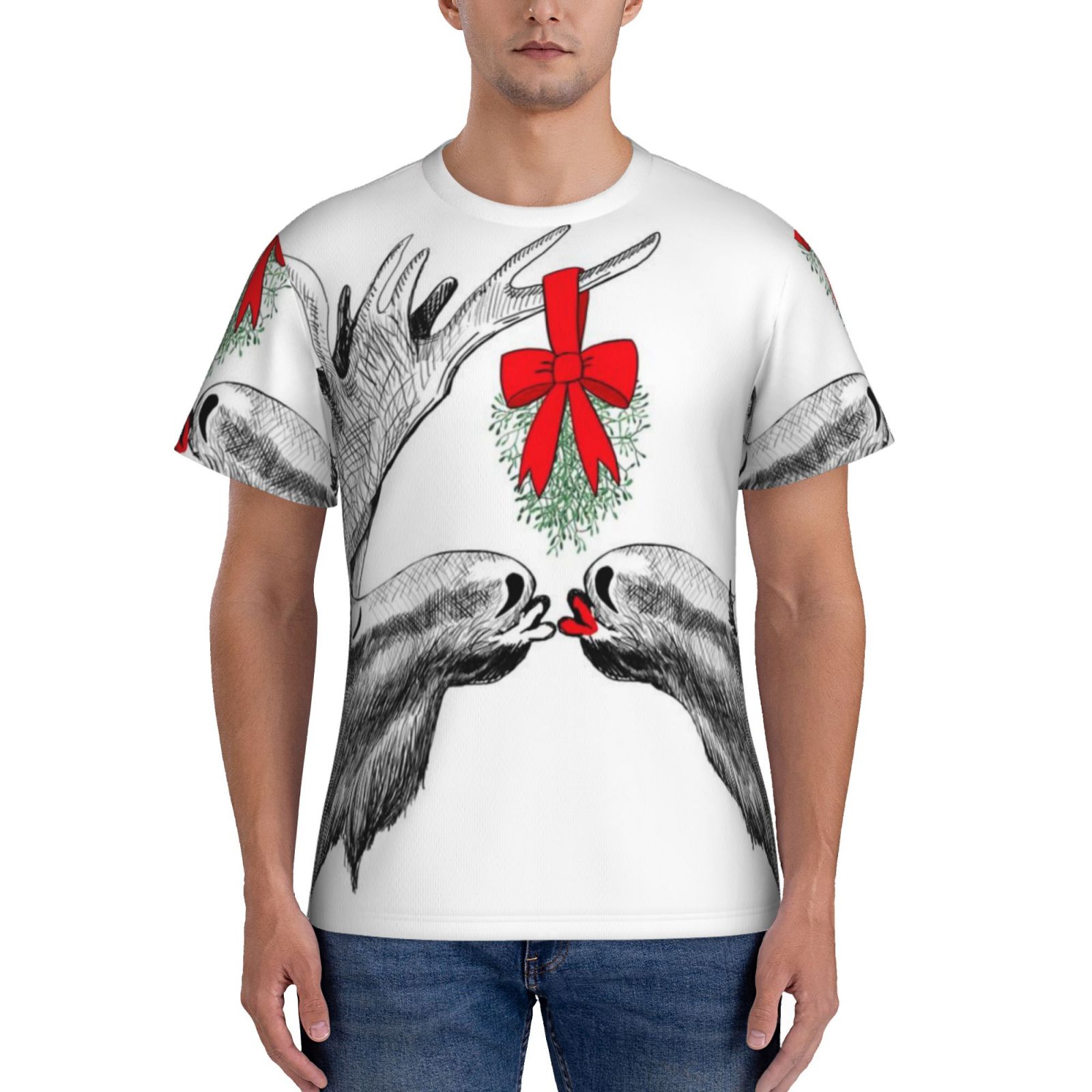 Naloa Moose Kissing Under Mistletoe Men's T-Shirt Sport T-shirt Men's ...