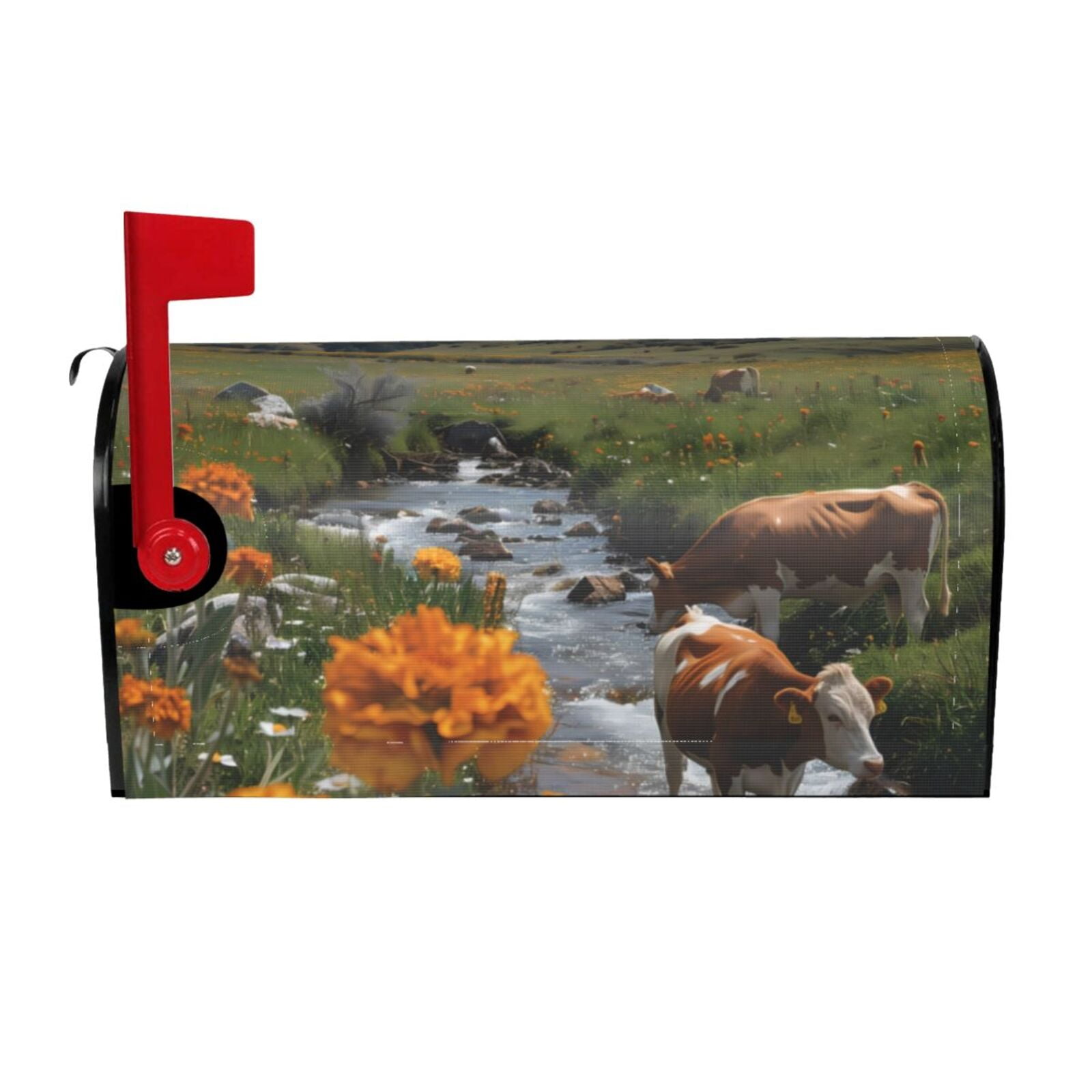 Naloa Mountain Cows Flower Stream Mailbox Covers Magnetic Post Box ...