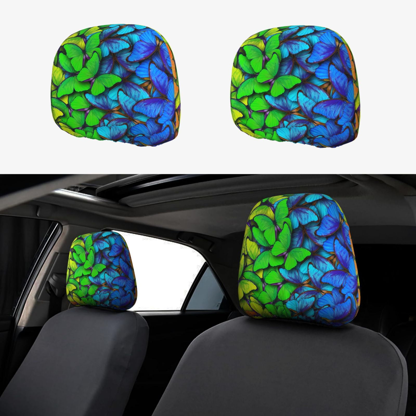 Naloa Multicolored Butterflies Print 2 PCS Car All-Inclusive Headrest ...
