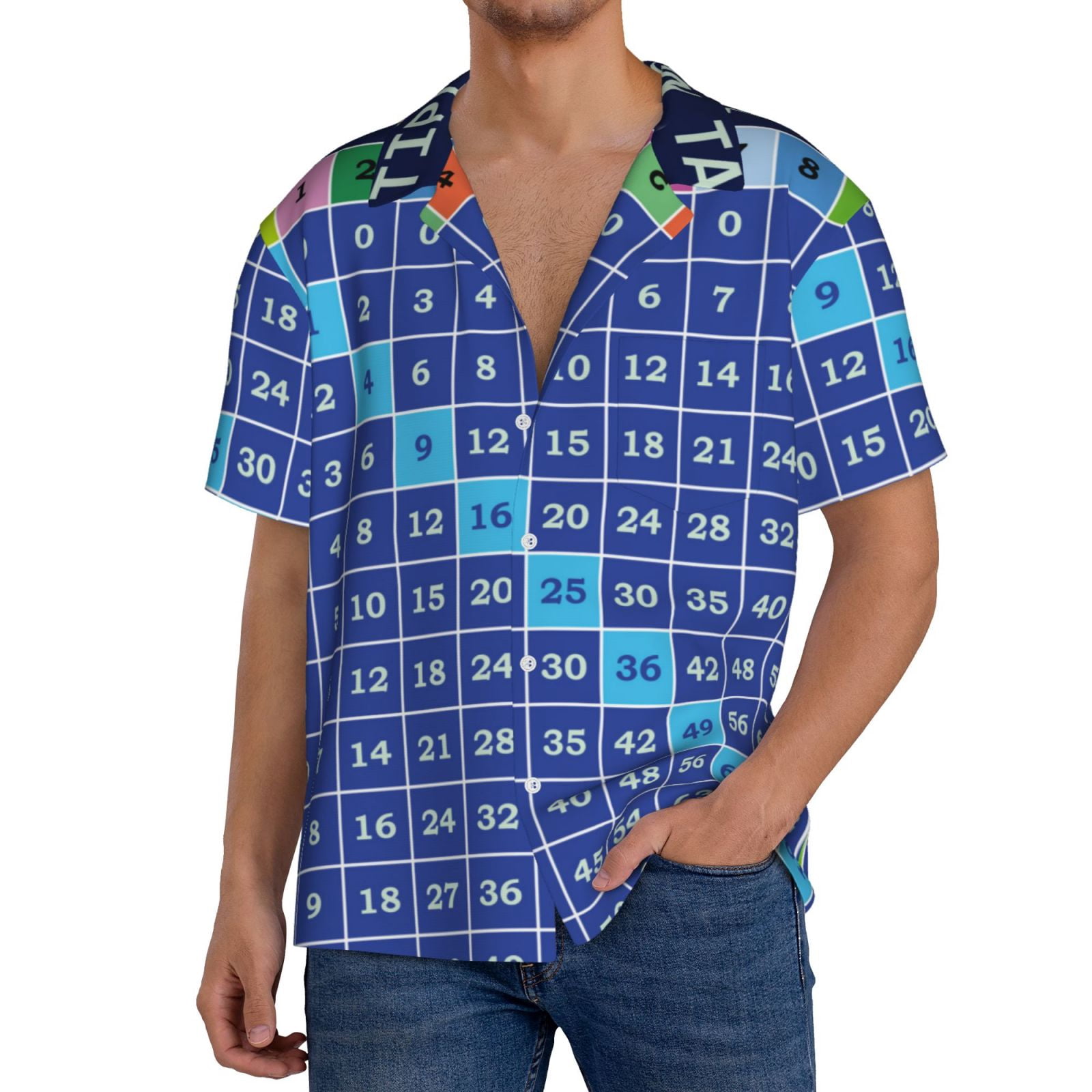 Naloa Multiplication Table Men's Loose Fit Cuban Collar Short-Sleeve ...