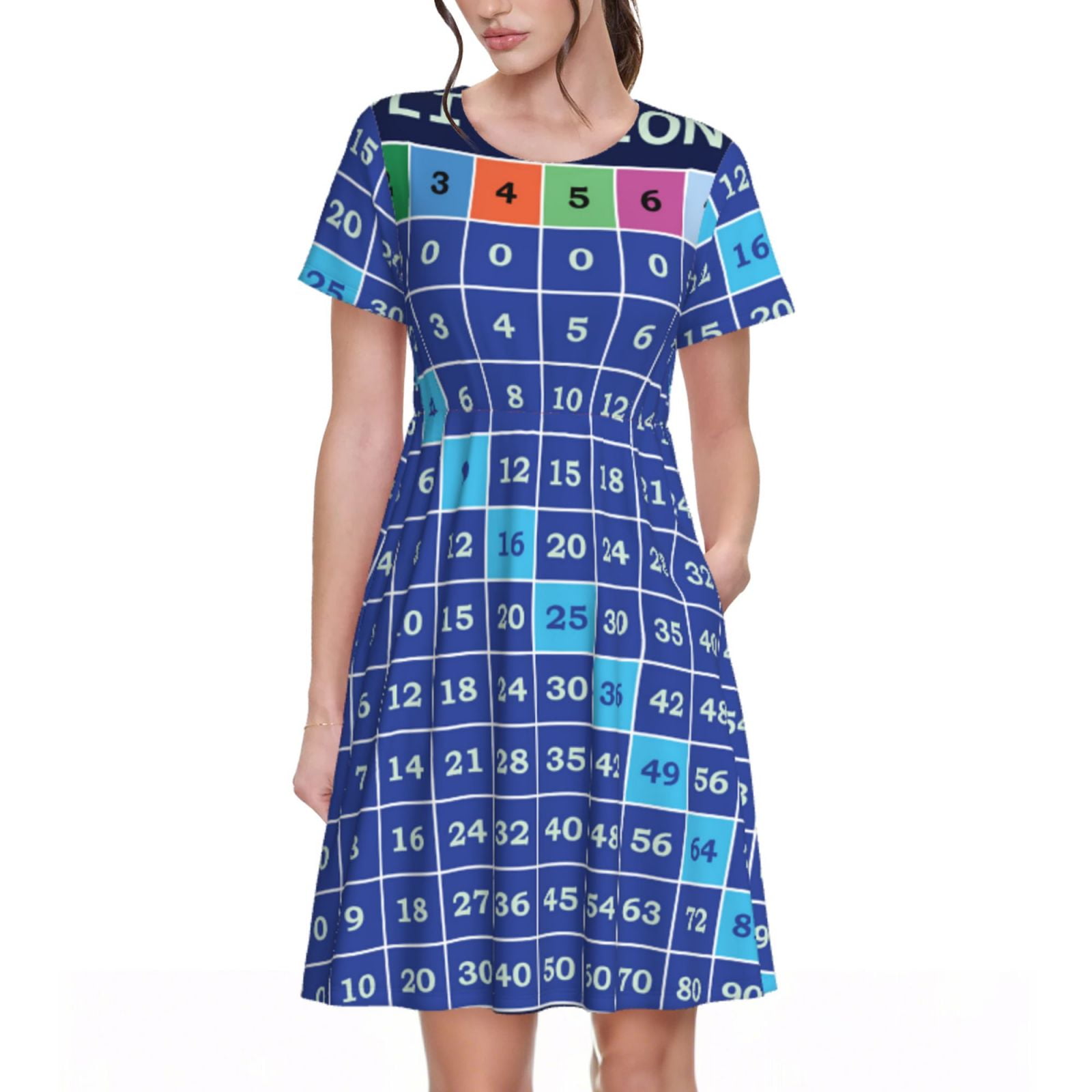 Naloa Multiplication Table Print Womens Summer A-Line Dress with ...