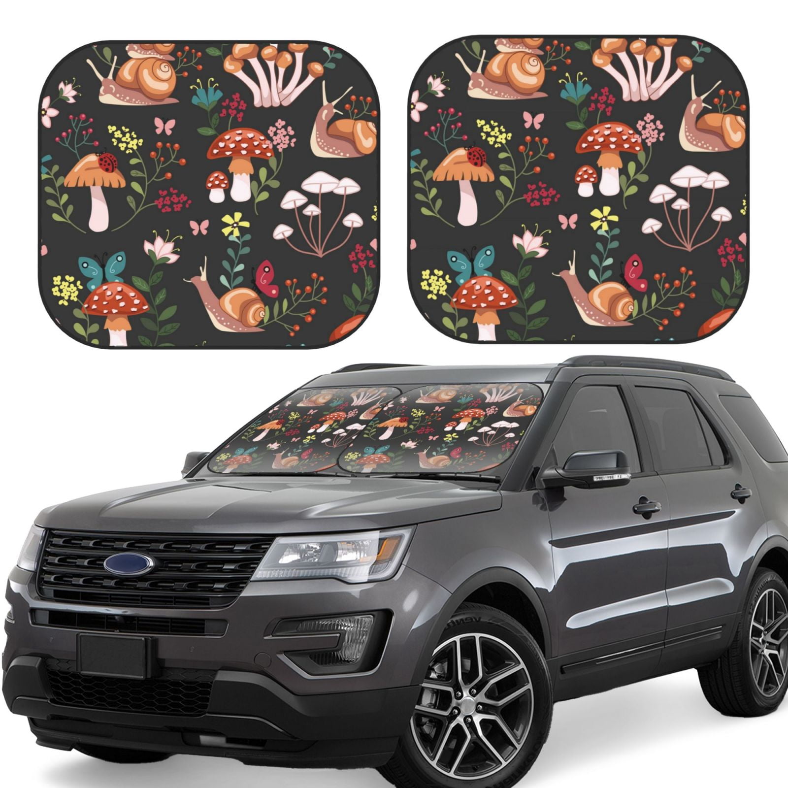 Naloa Mushroom With Snails 2 Piece Foldable Car Sun Shades, Car ...