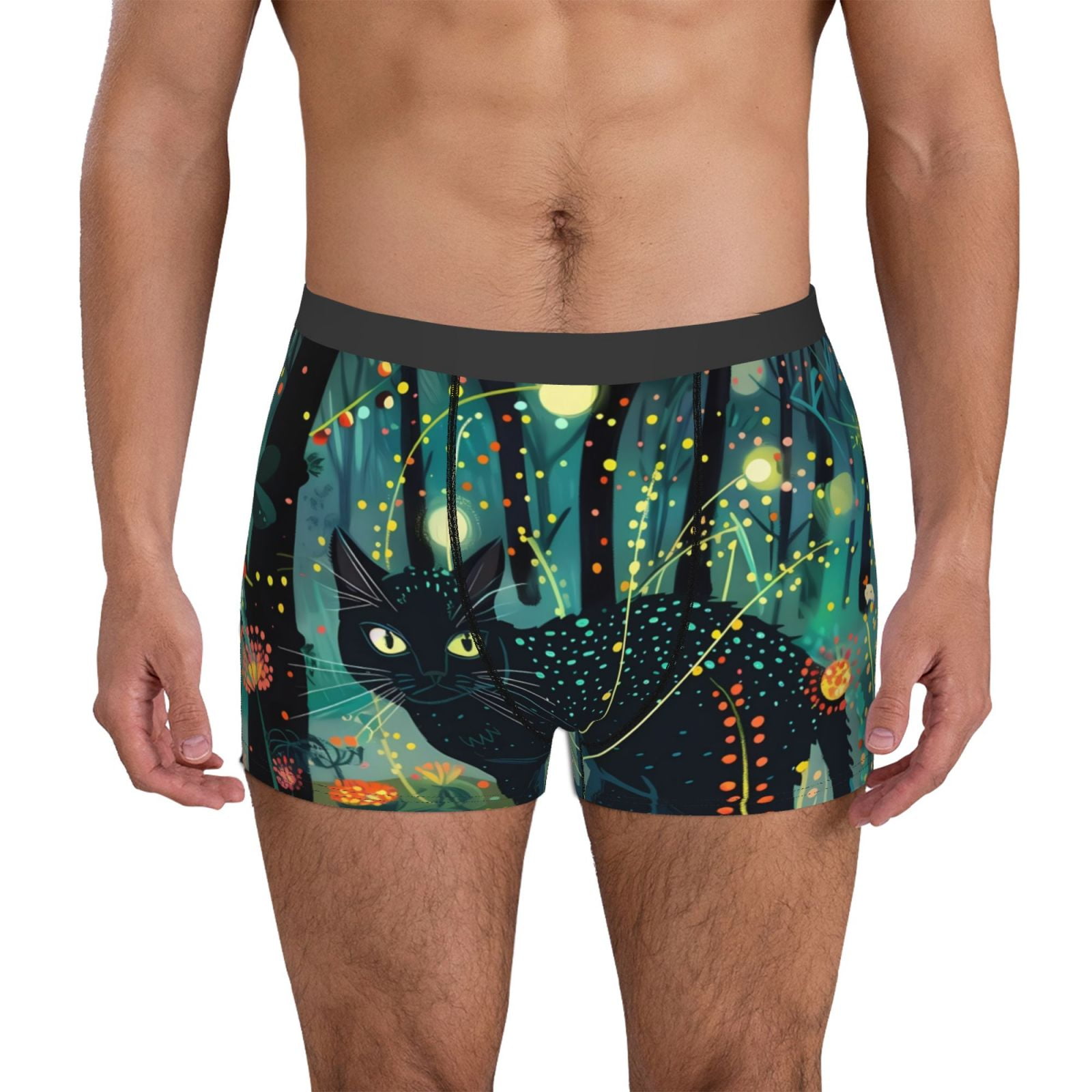 Naloa Mystical Black Cat Fireflies Mens Underwear - Boxers for Men ...