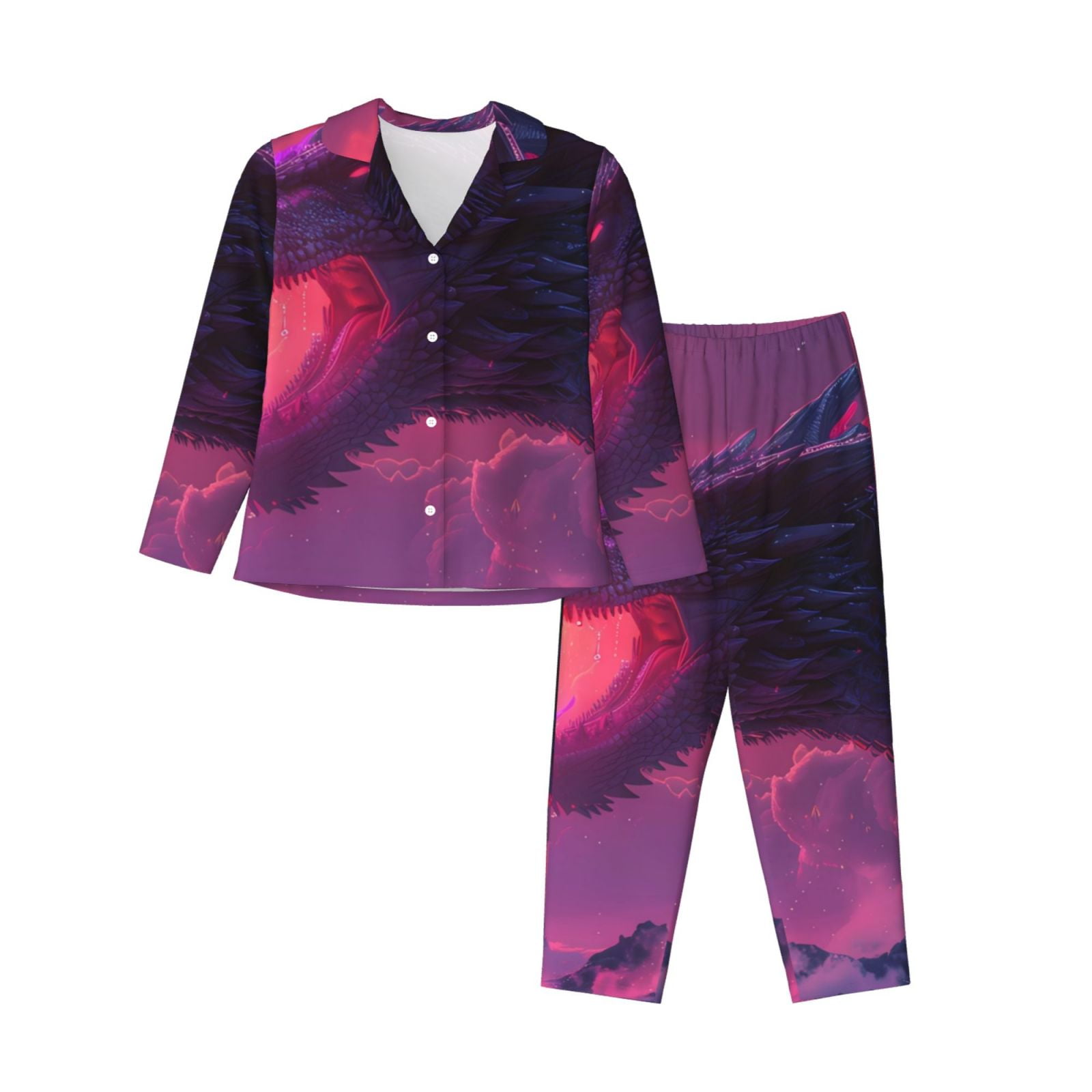 Naloa Mystical Dragon Under Moon Pajamas for Women Set, Womens Pajama ...