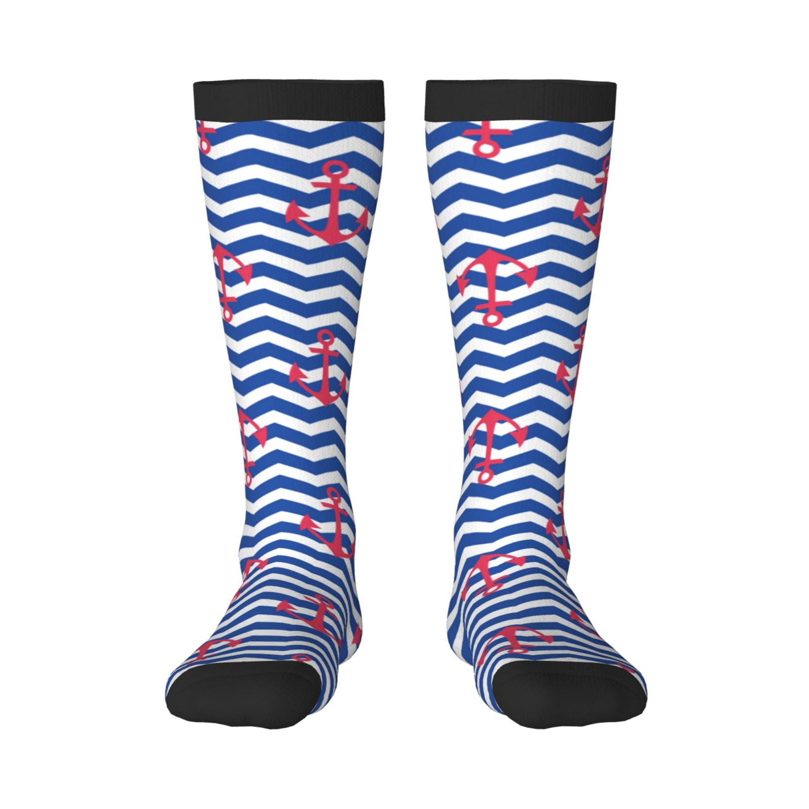 Naloa Nautical Anchors Thigh High Socks Extra Long Stretchy Sock Women ...