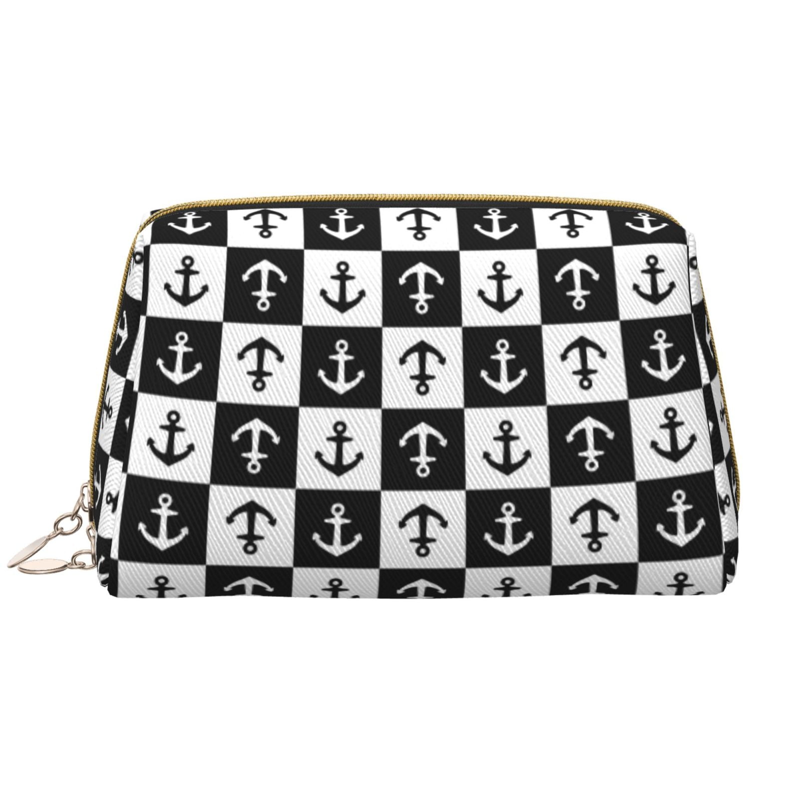 Naloa Nautical Anchors1 Leather Makeup Bag for Purse Travel, Portable ...