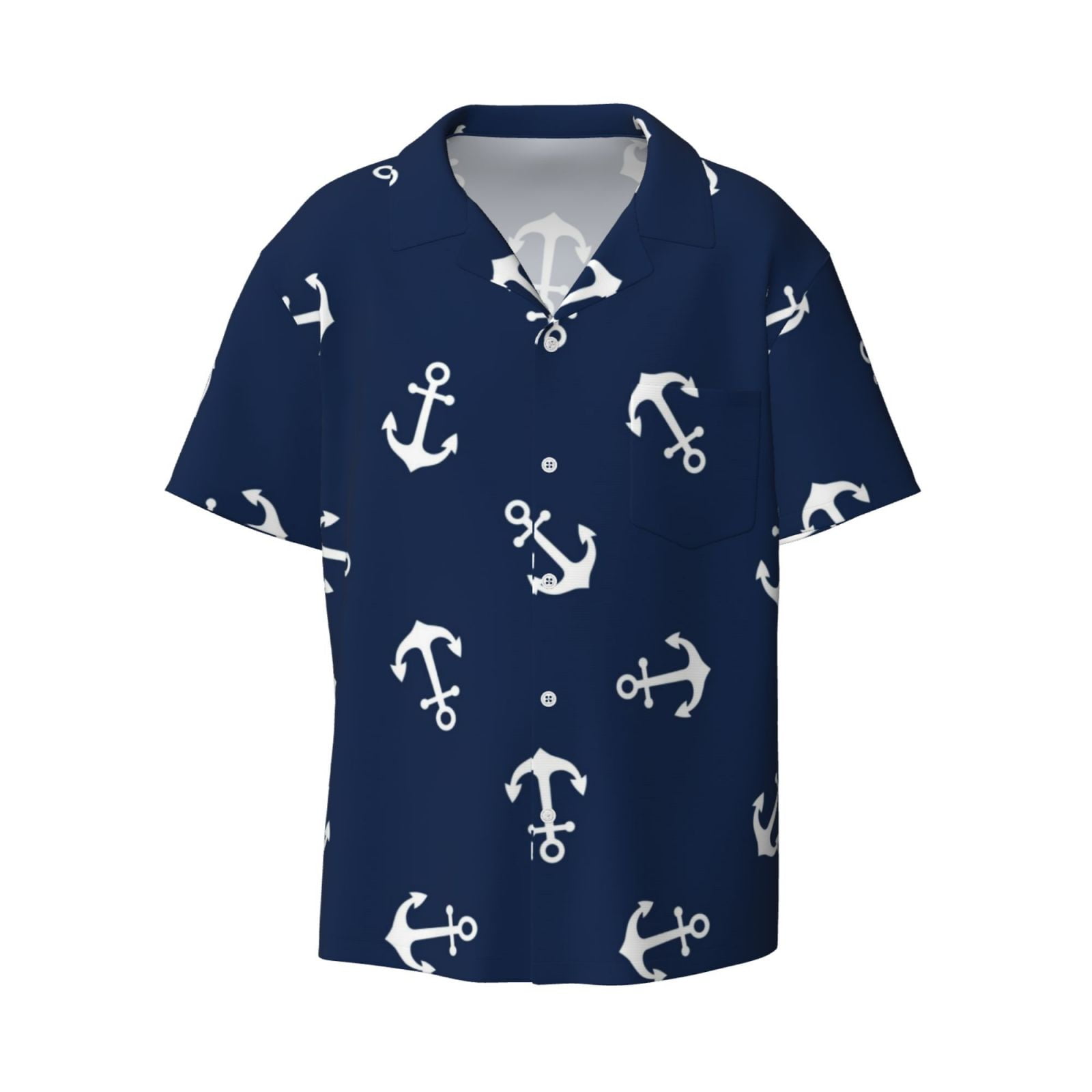 Naloa Nautical Themed Simple Anchors Men's Loose Fit Cuban Collar Short ...