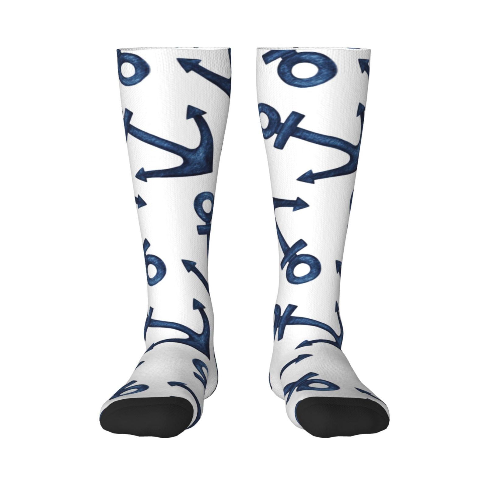 Naloa Navy Blue Anchor Thigh High Socks Extra Long Stretchy Sock Women ...