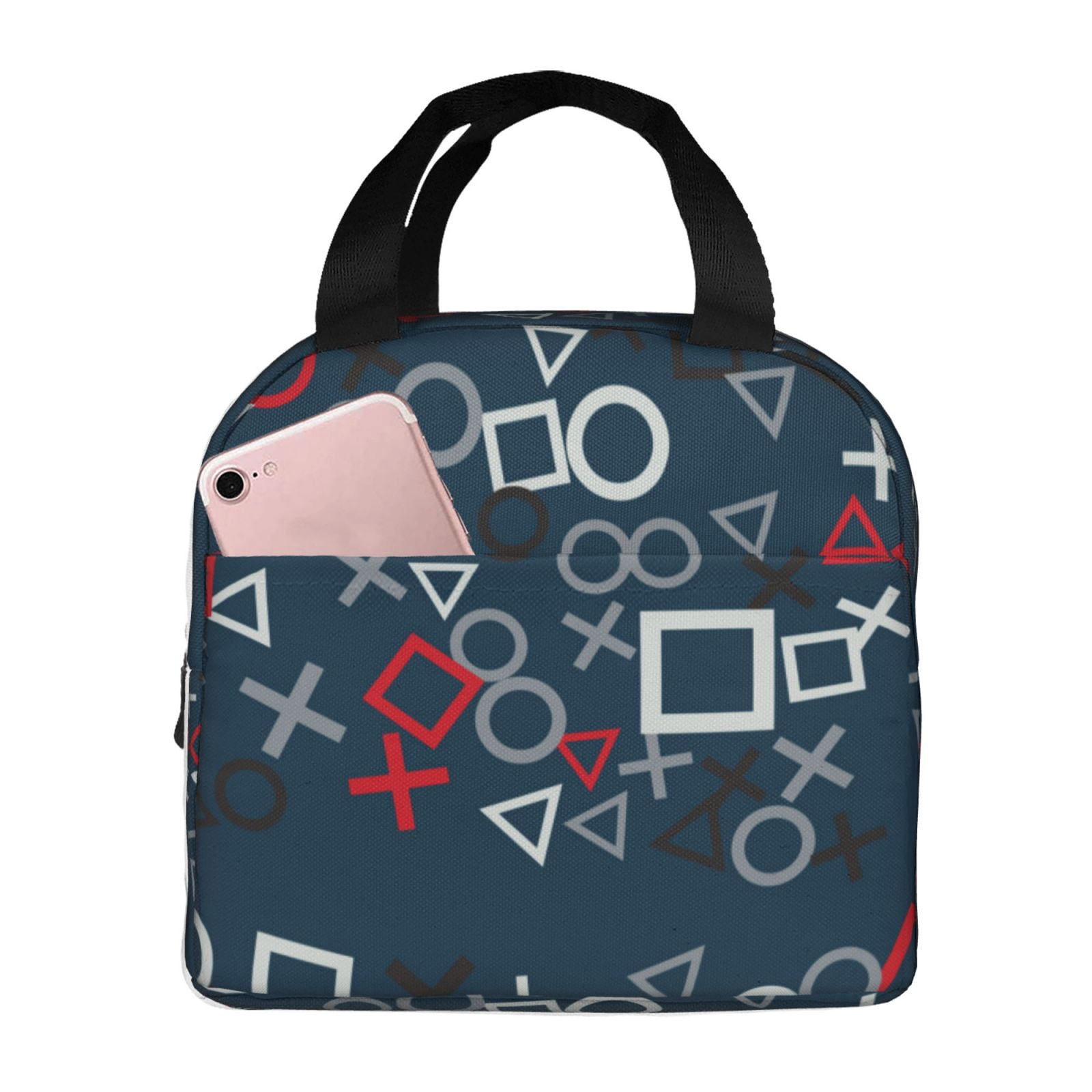 Naloa Navy Blue Geometric Print Lunch Box for Women Men,Insulated Lunch ...