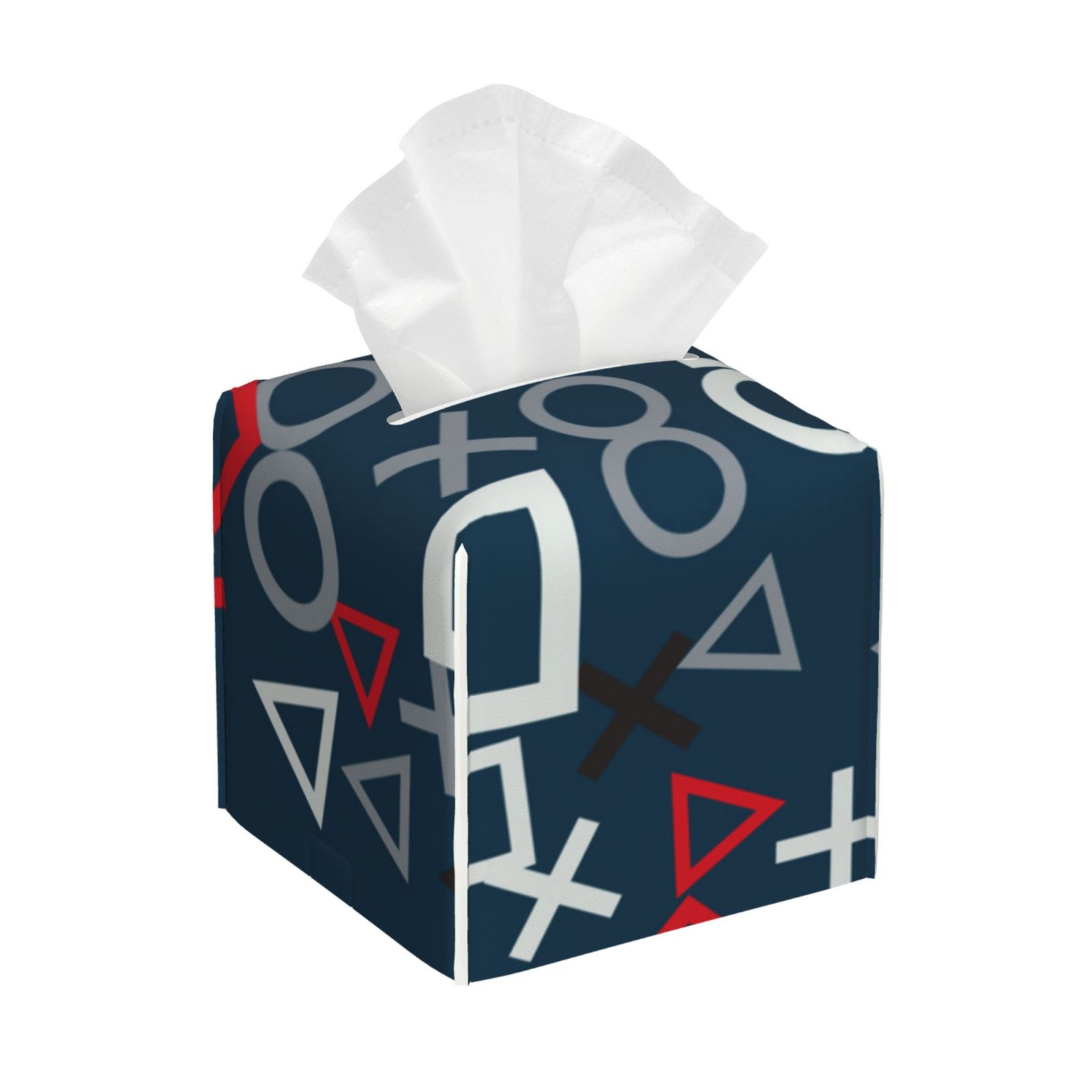 Naloa Navy Blue Geometric Tissue Box CoverLeather Tissue Holder Square ...