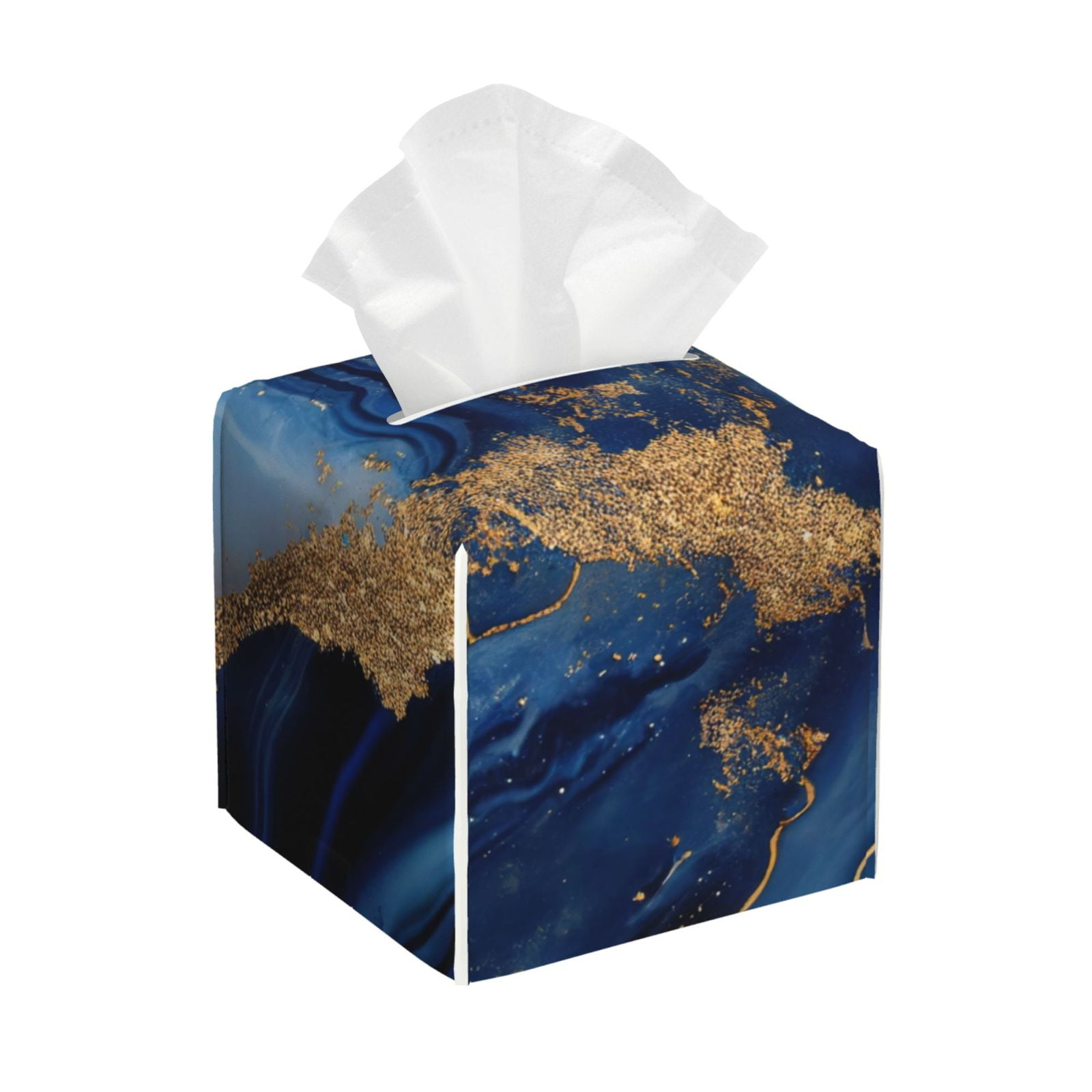 Naloa Navy Blue Marble Tissue Box Cover Leather Tissue Holder Square ...