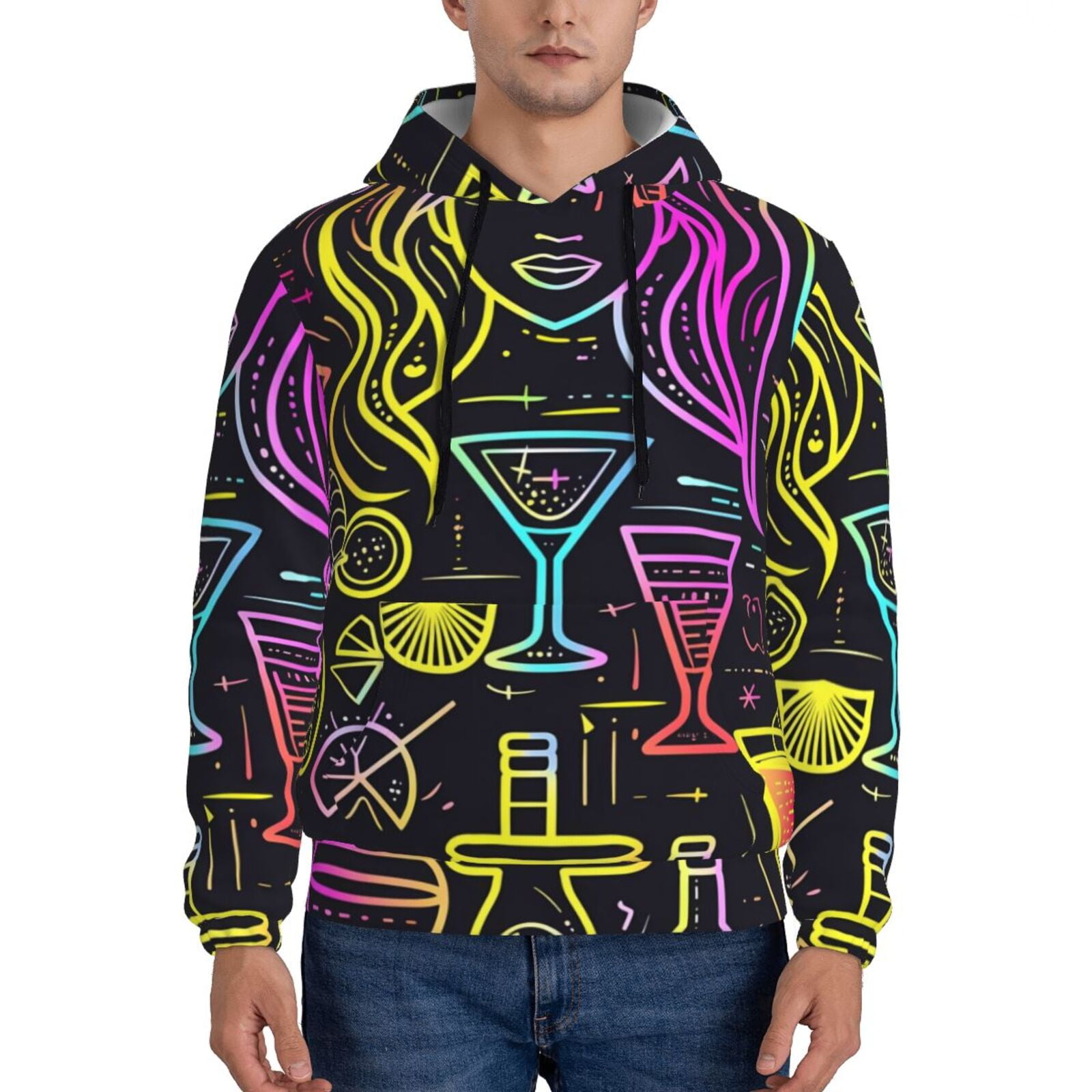 Naloa Neon Bar Drinks Men's Casual Hooded Collar Drawstring Hoodies ...