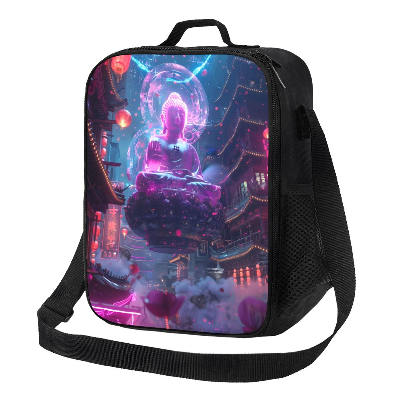 Naloa Neon Buddha Cityscape Lunch box Lunch bag for men women Large ...