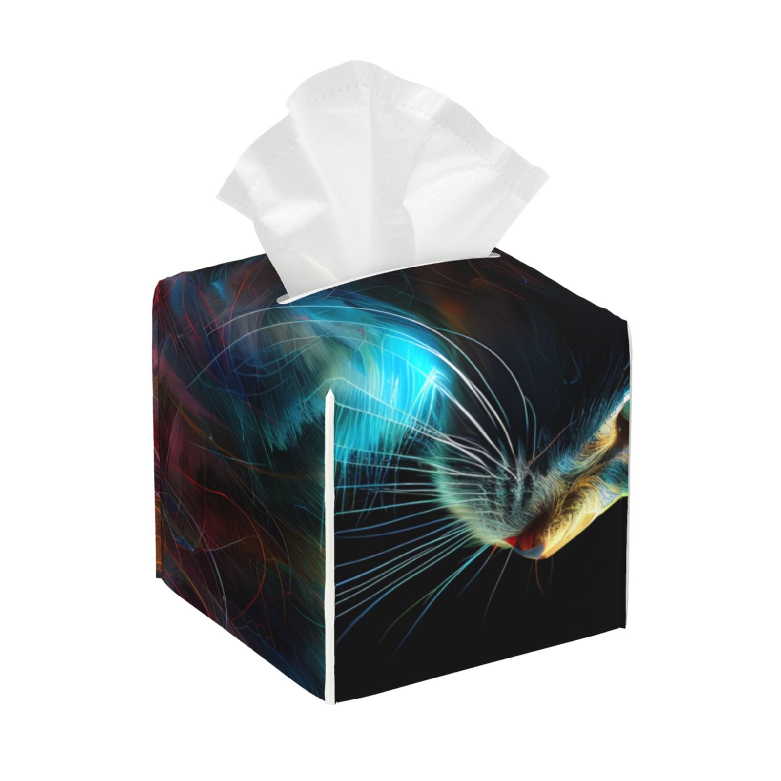 Naloa Neon Spectrum Cat Portrait Tissue Box Cover Leather Tissue Holder ...