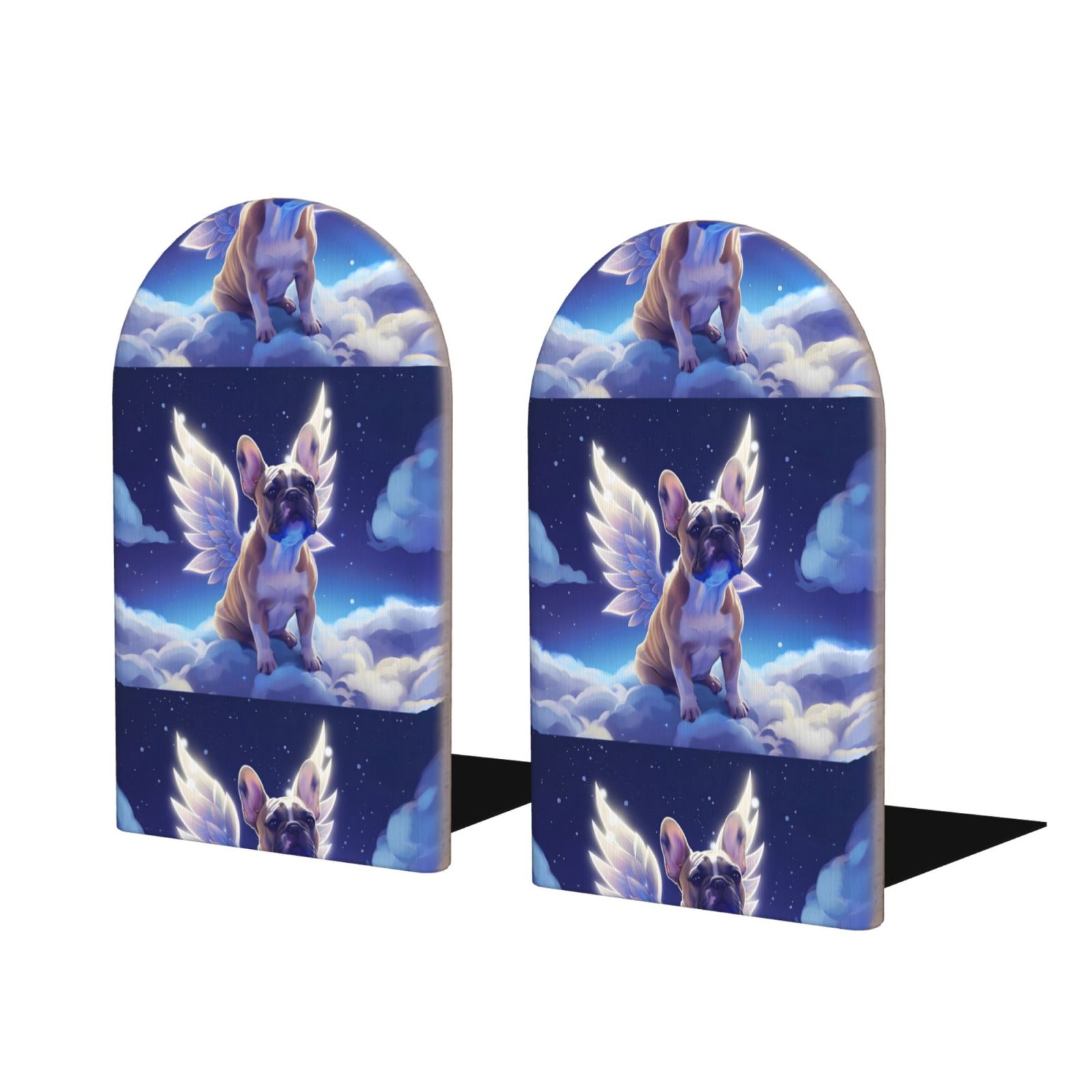 Naloa Night Sky Winged French Bulldog Wood Non-Skid Bookend for Shelves ...