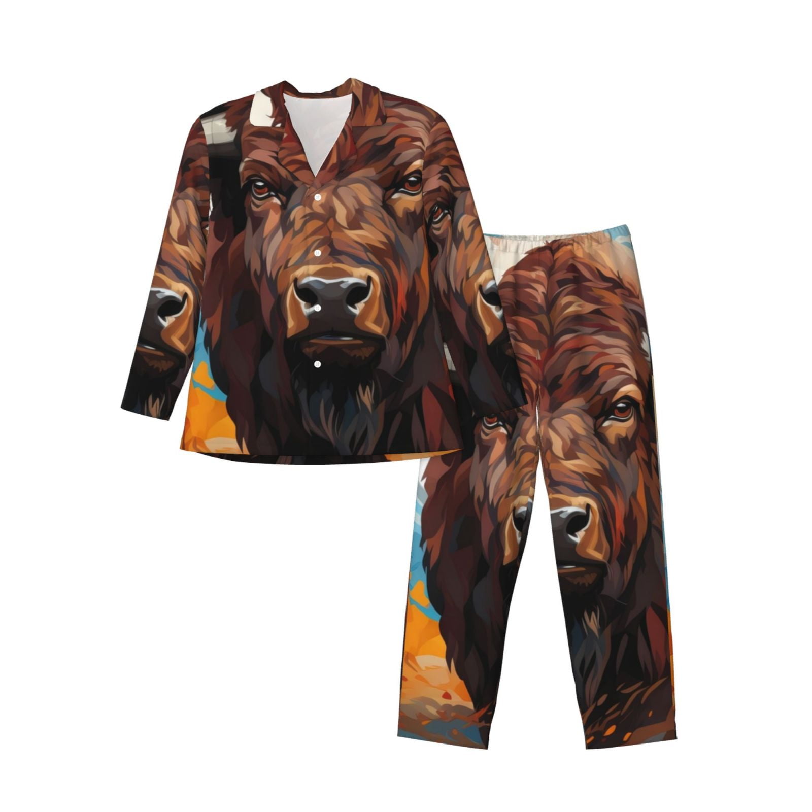 Naloa Oil Painting Style Iceberg Yak Men’s Pajamas Set - Long Sleeve ...