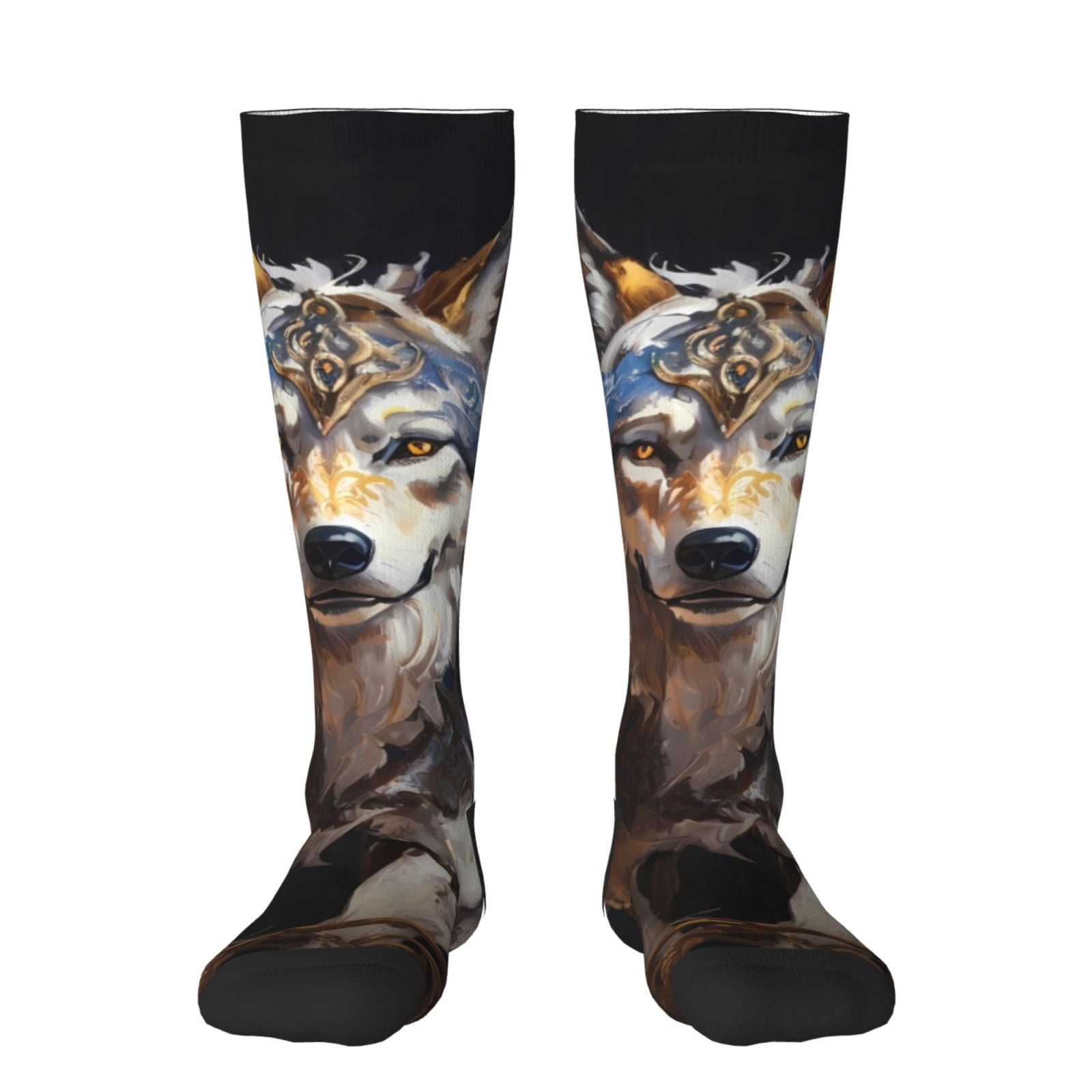 Naloa Oil Painting Tribal Wolf Thigh High Socks Extra Long Stretchy ...