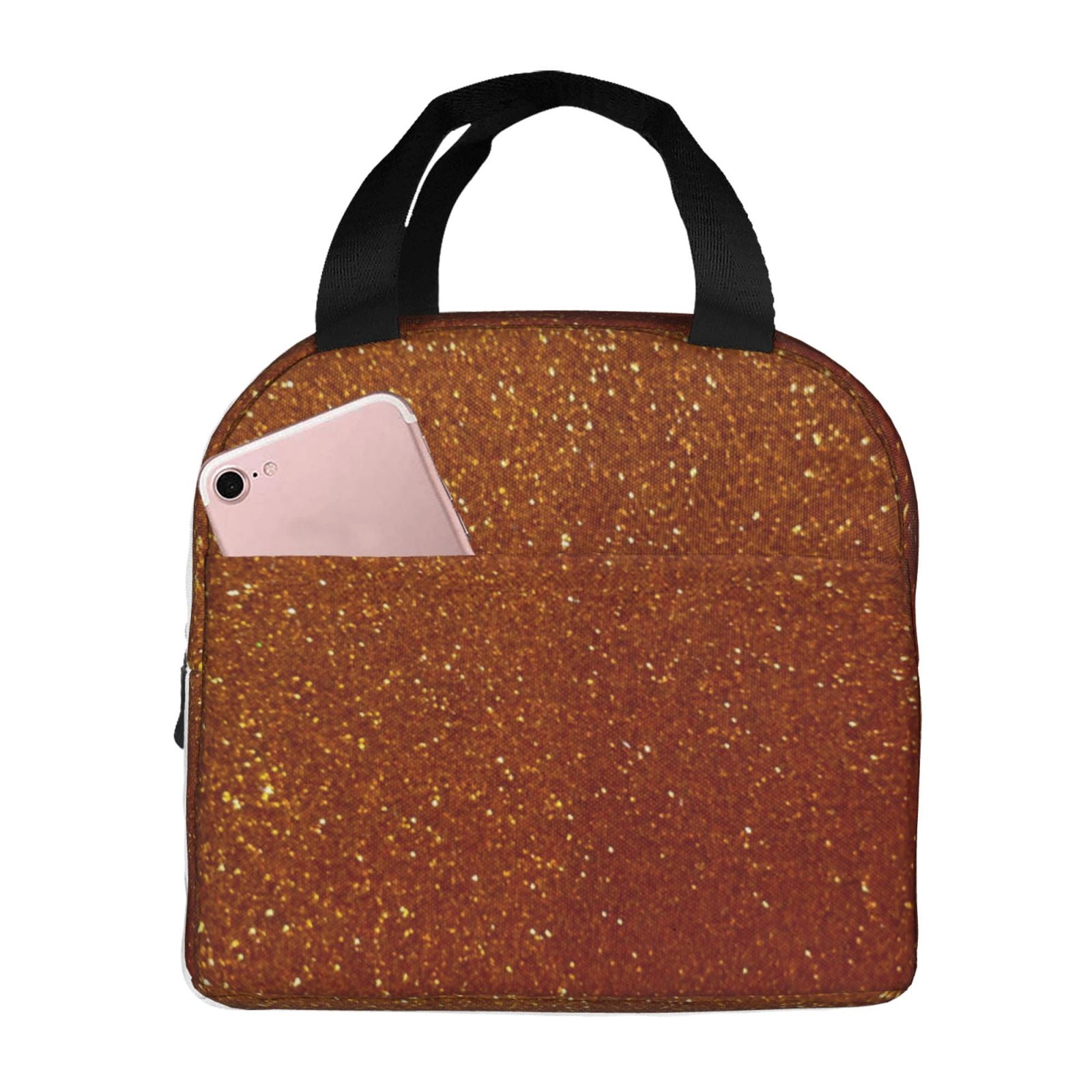 Naloa Orange Glitter Print Lunch Box for Women Men,Insulated Lunch Bag ...