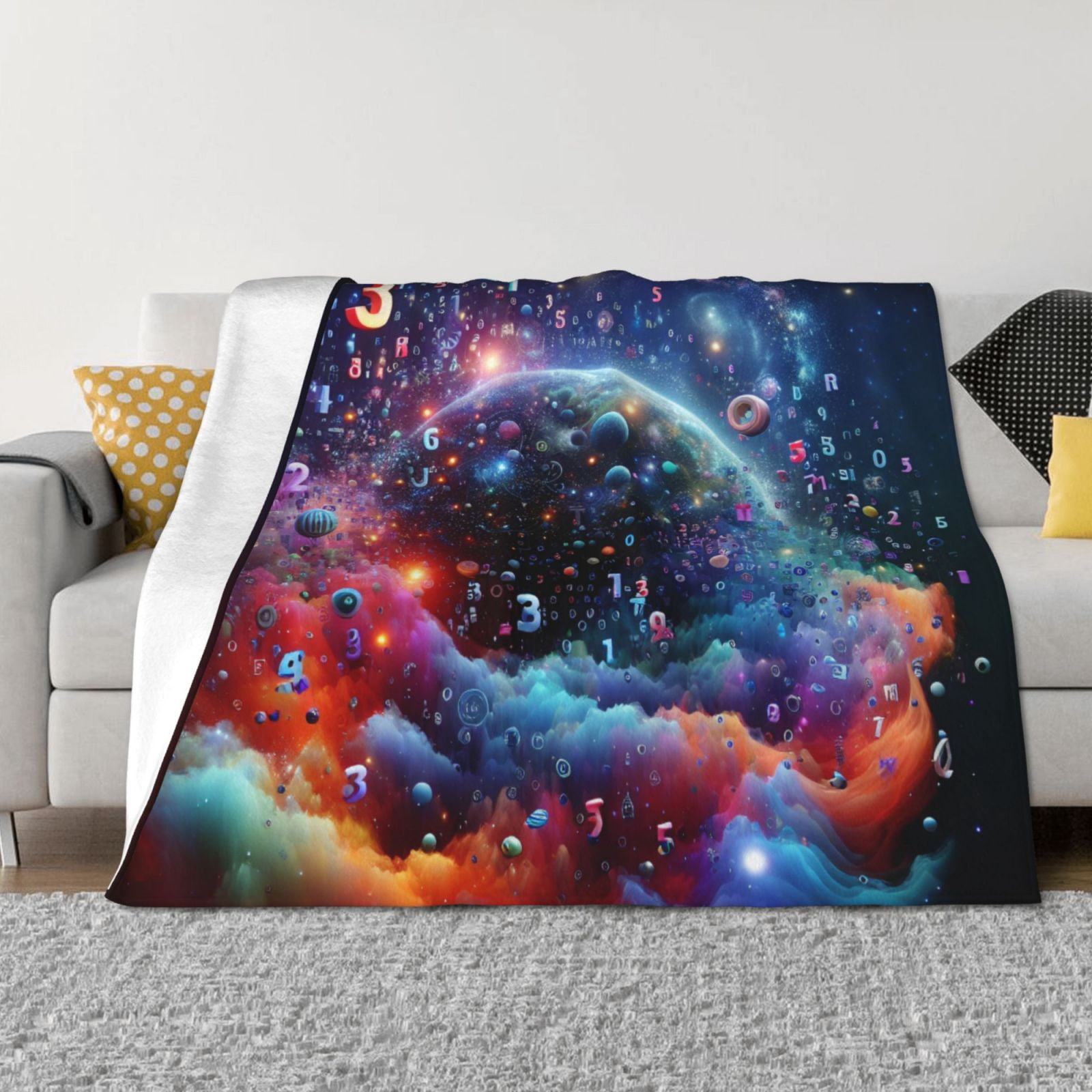 Naloa Outer Space Floating Numbers And Letters Flannel Blankets - Thick ...