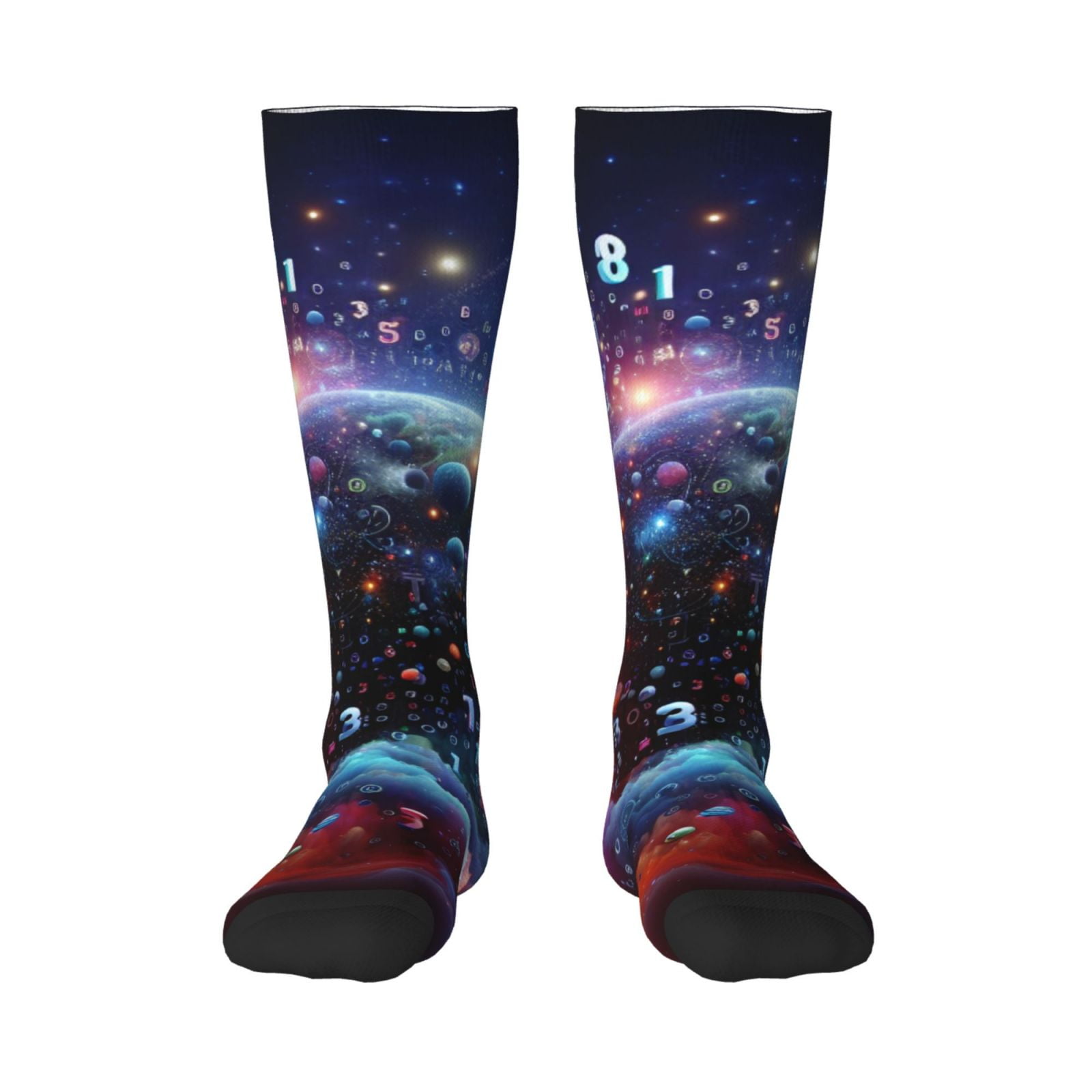 Naloa Outer Space Floating Numbers And Letters Thigh High Socks Extra ...