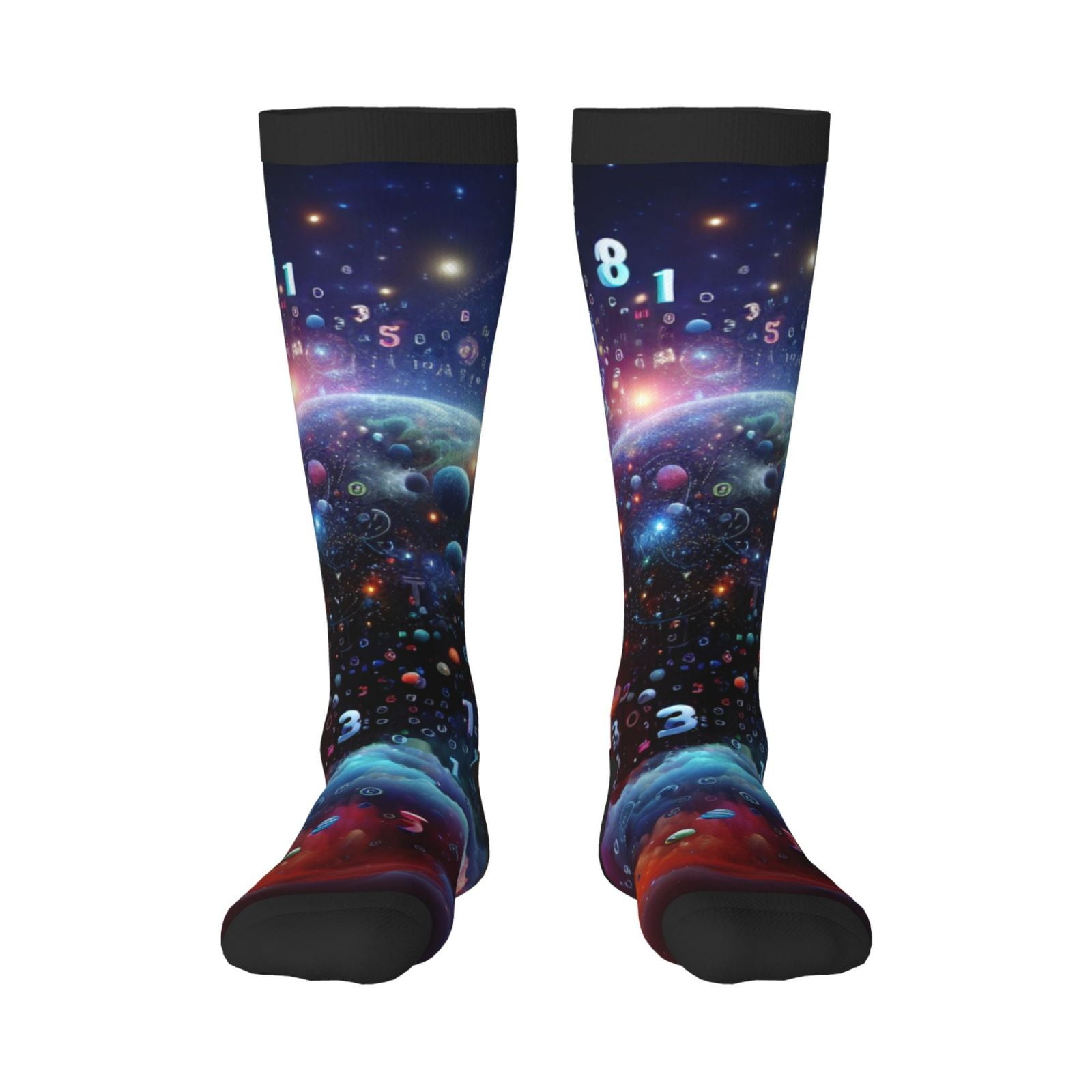 Naloa Outer Space Floating Numbers And Letters Thigh High Socks Extra ...
