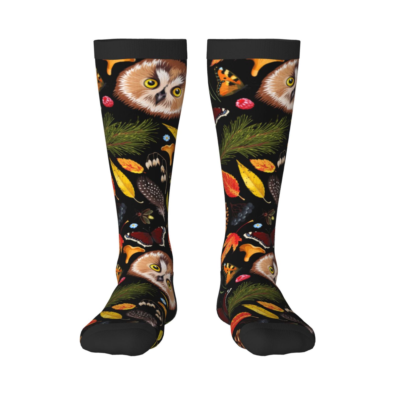 Naloa Owl And Leaves Thigh High Socks Extra Long Stretchy Sock Women ...