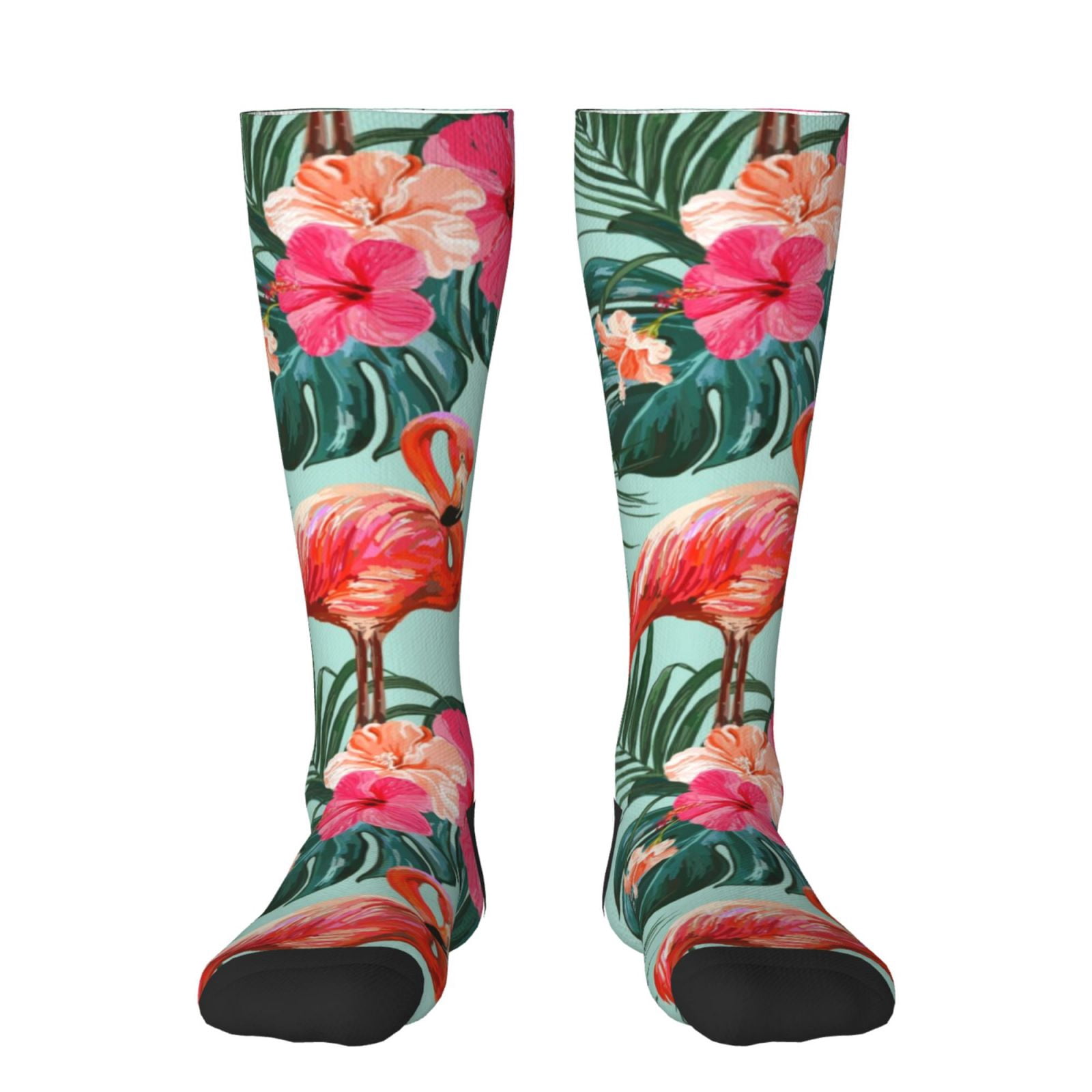 Naloa Palm Leaves Flamingo Thigh High Socks Extra Long Stretchy Sock ...