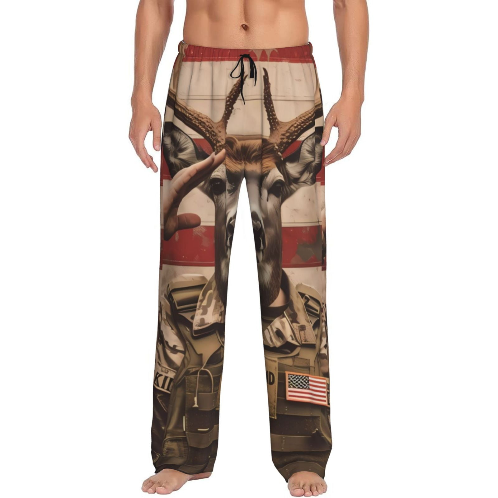 Naloa Patriotic Deer Soldier Salute Pajama Pants Men, PJ Bottoms, Sleep ...