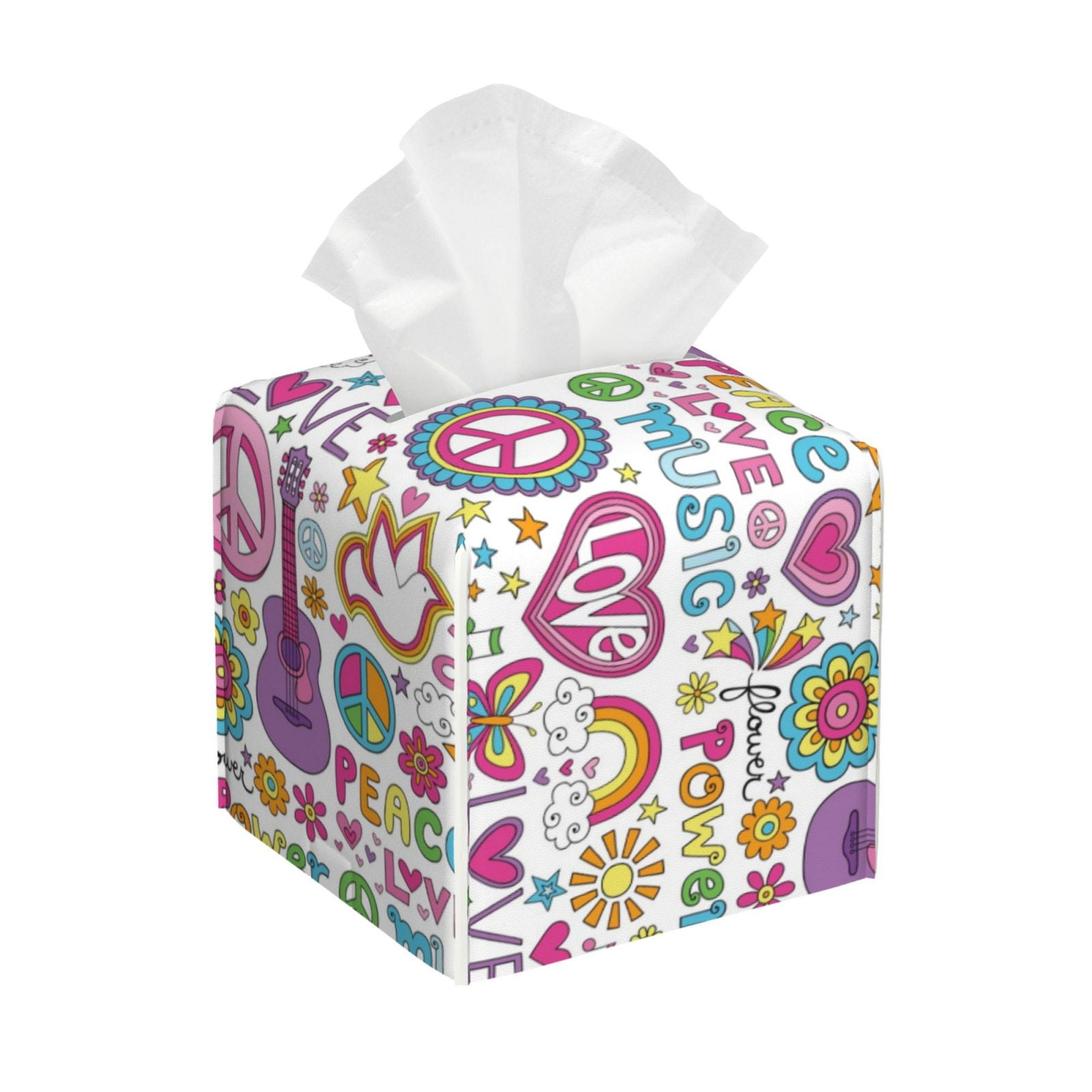 Naloa Peace Love and Dove Flower Power Tissue Box CoverLeather Tissue ...