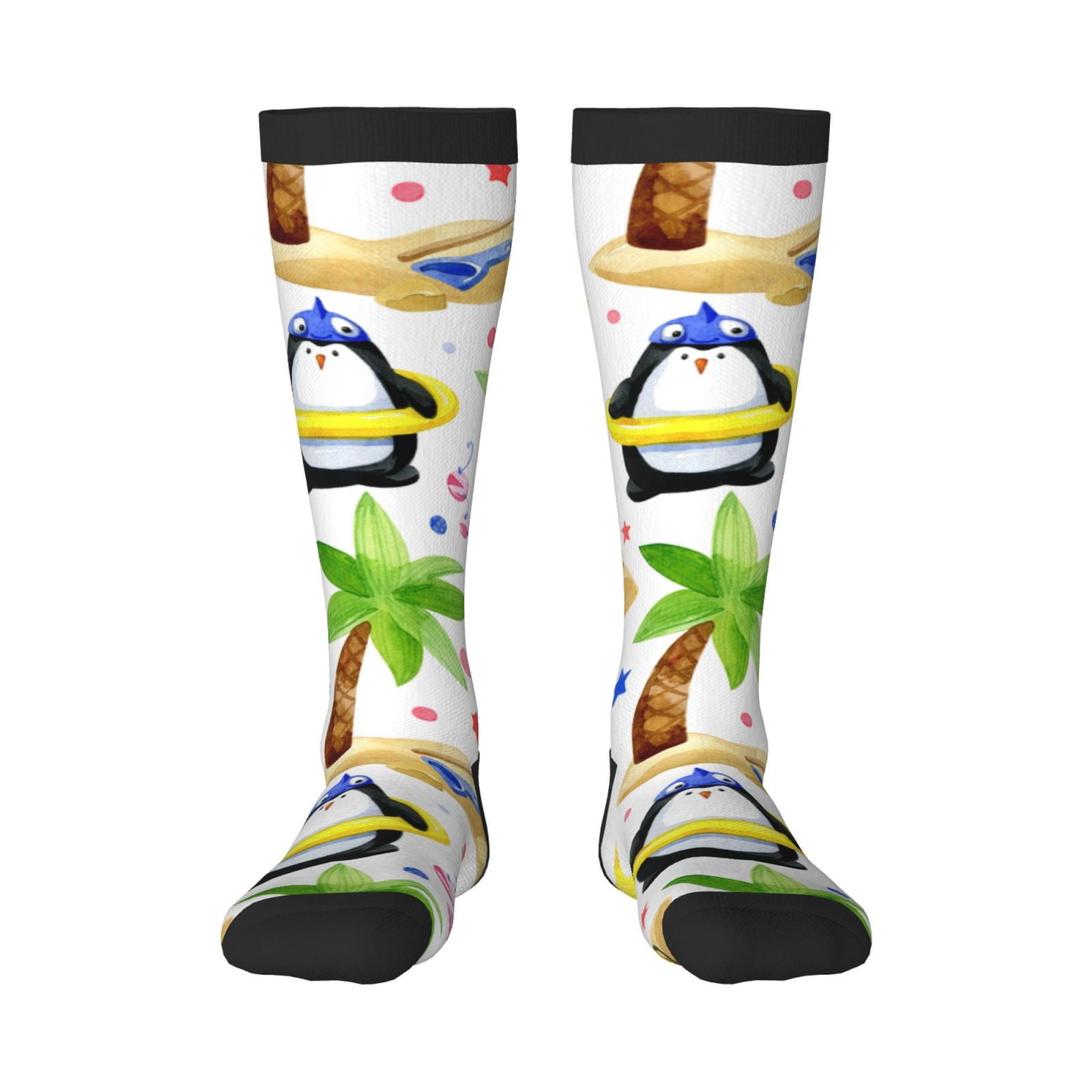 Naloa Penguins On The Beach Thigh High Socks Extra Long Stretchy Sock ...