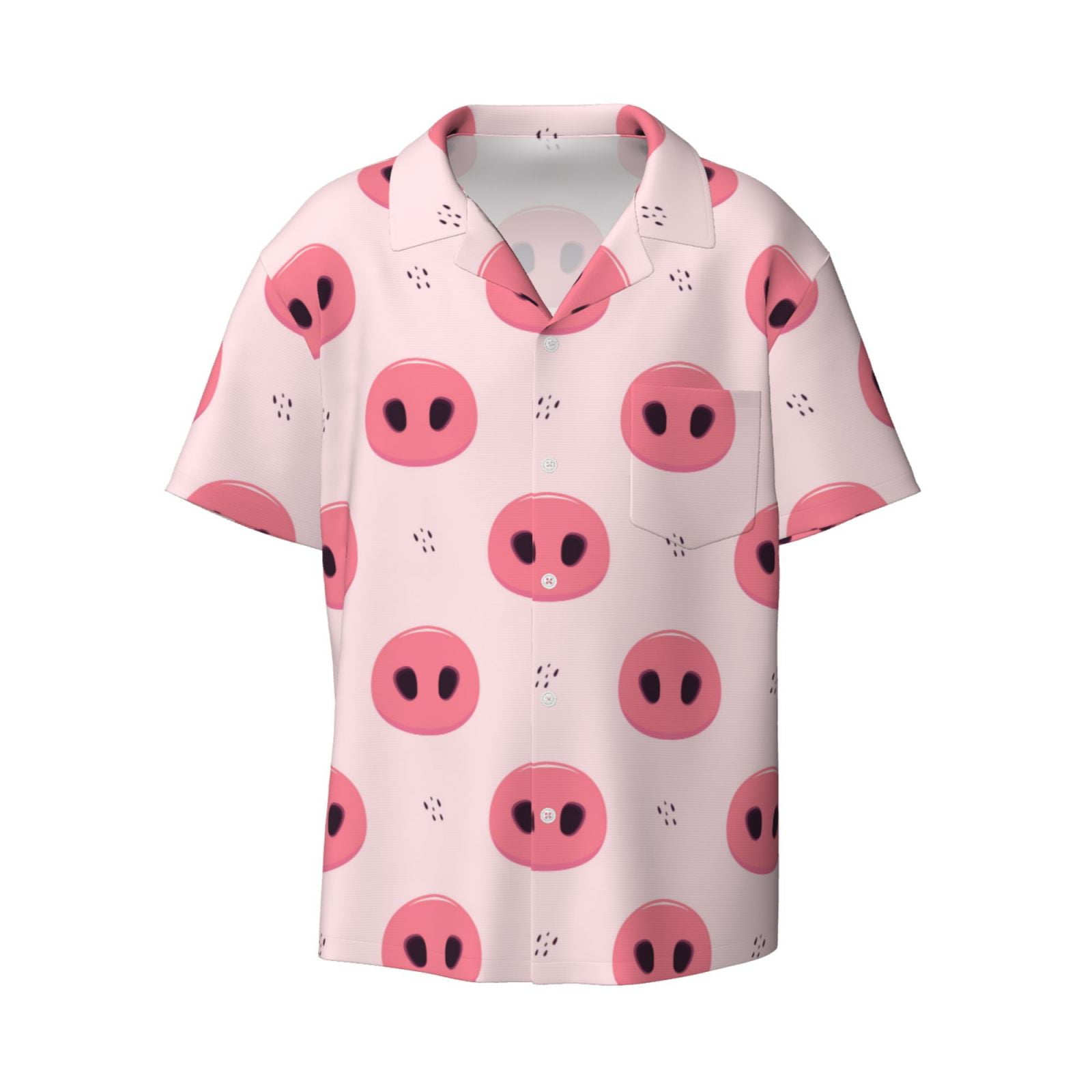 Naloa Pig Noses Men's Loose Fit Cuban Collar Short-Sleeve Shirt with ...