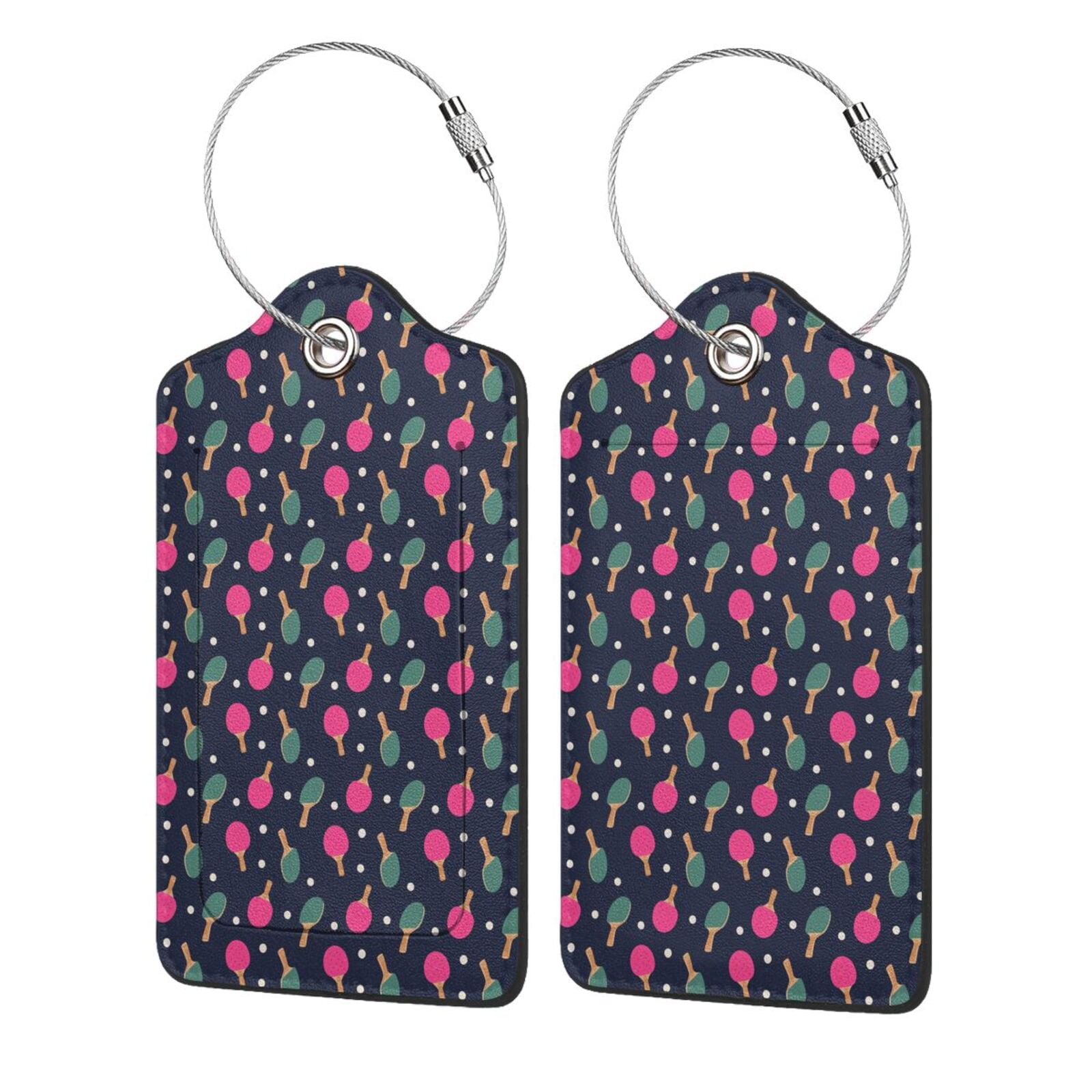 Naloa Ping Pong Rackets And Balls Luggage Tag for Suitcase Leather Baggage Tag with Stainless ...