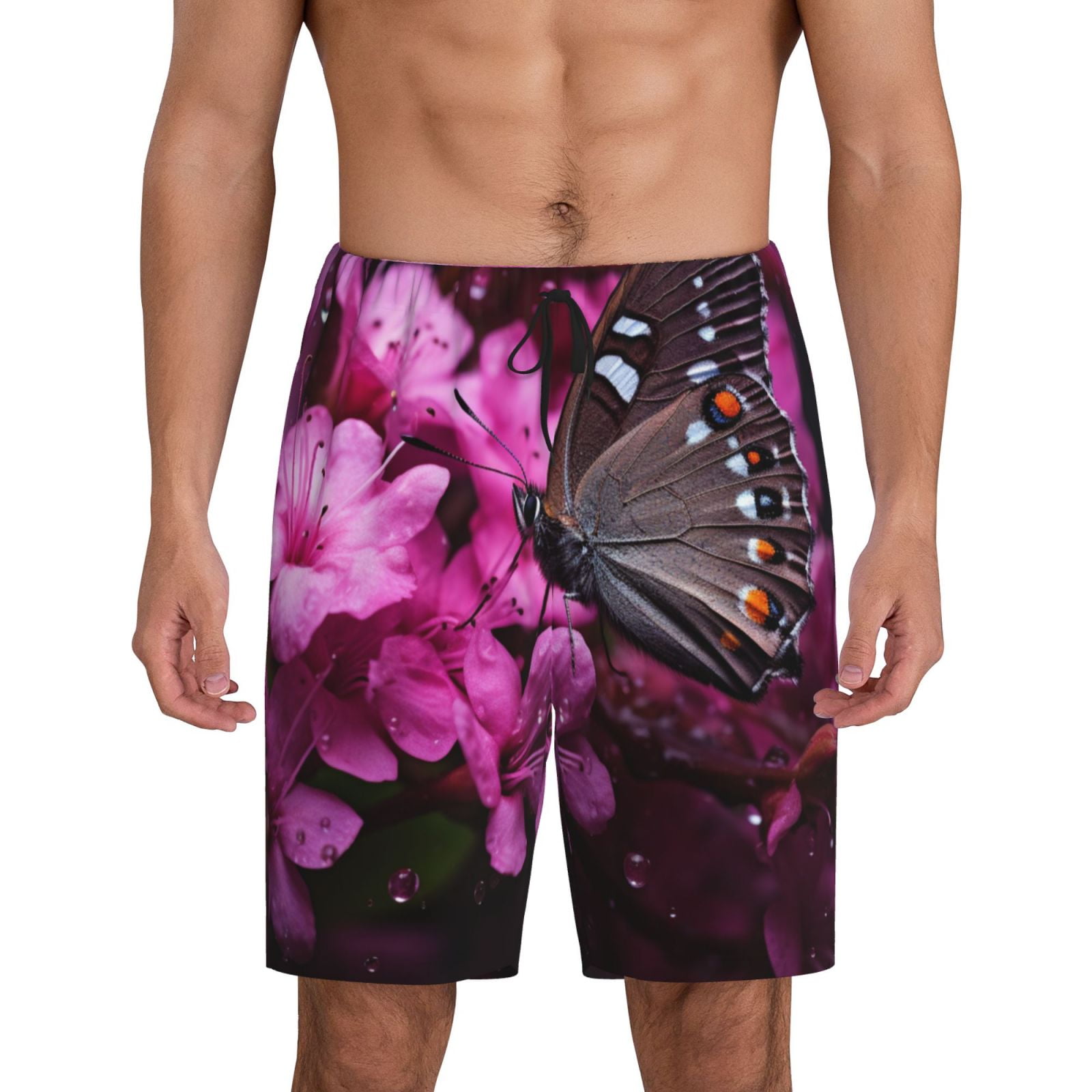 Naloa Pink Blossoms Butterfly Men's Short Pajama Pants, Pj Shorts ...
