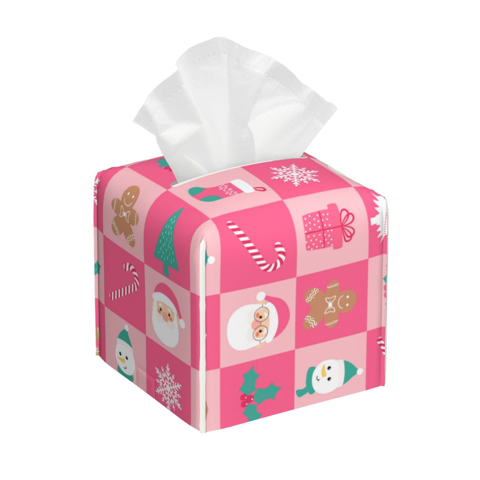 Naloa Pink Christmas Cheer Tissue Box Cover Leather Tissue Holder ...