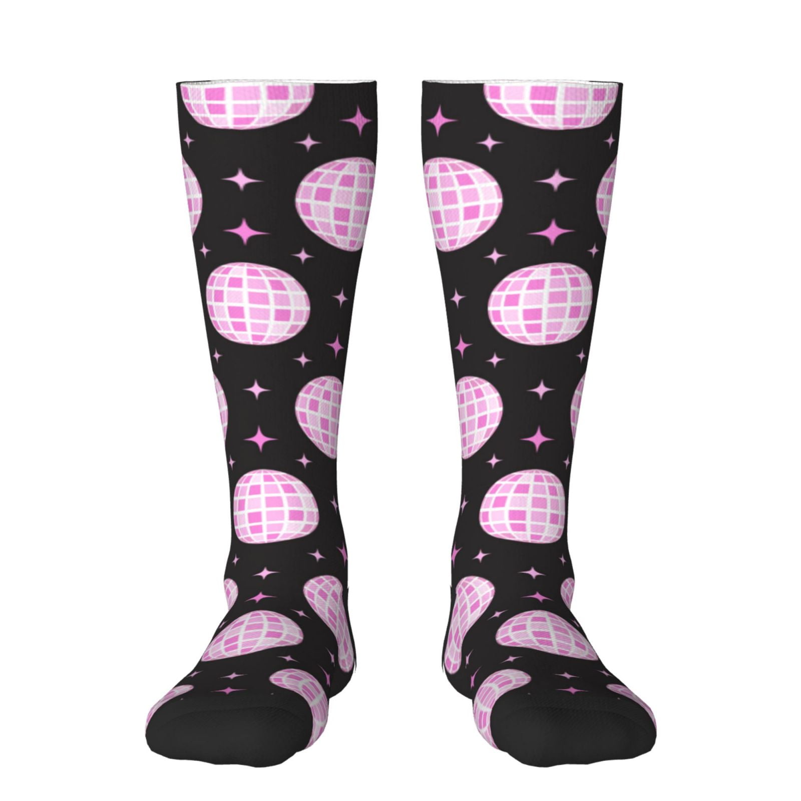Naloa Pink Groovy Disco Ball Thigh High Socks Extra Long Stretchy Sock Women Over Knee High ...