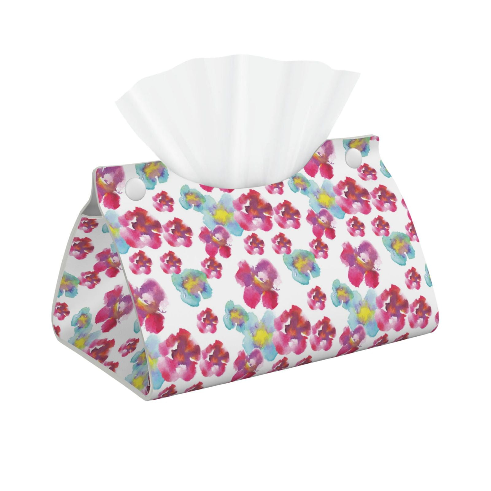 Naloa Pink Watercolor Flowers Print Leather Tissue Box Cover Rectangle ...