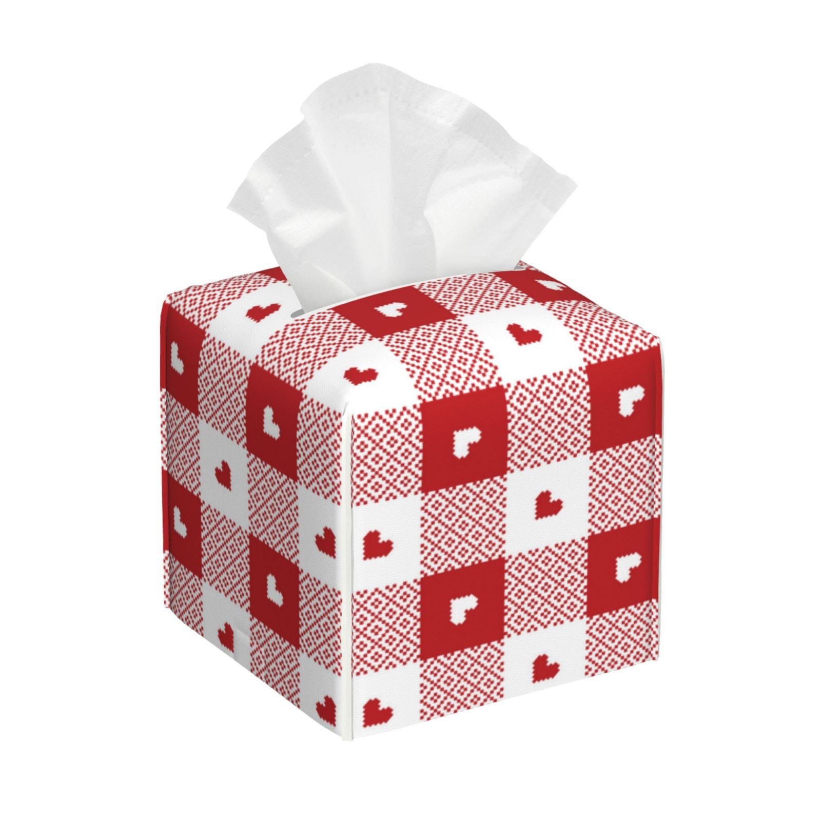 Naloa Plaid Heart Tissue Box CoverLeather Tissue Holder Square Facial ...