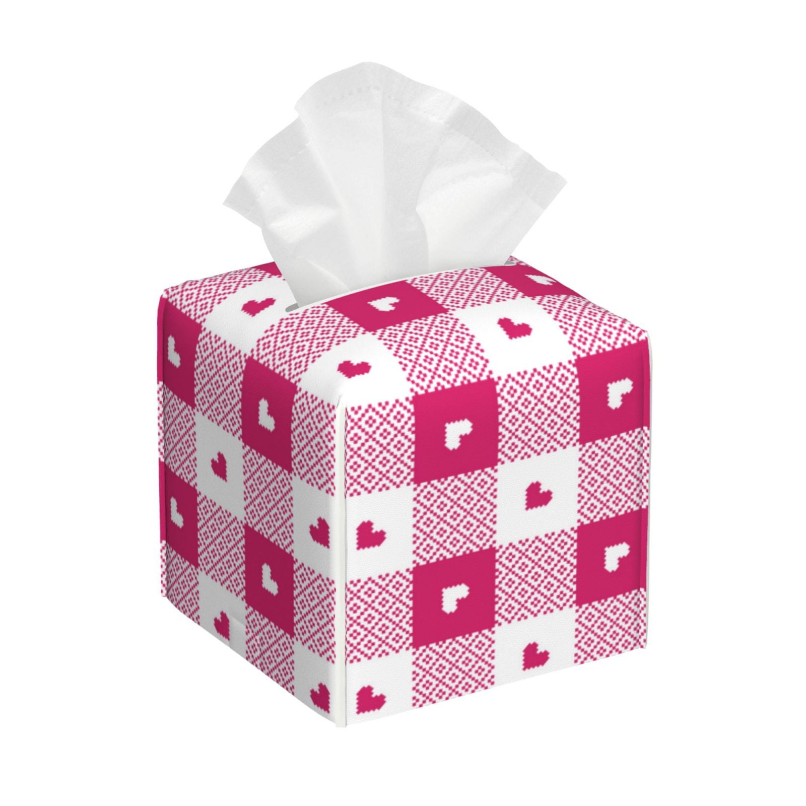 Naloa Plaid Heart Tissue Box CoverLeather Tissue Holder Square Facial ...