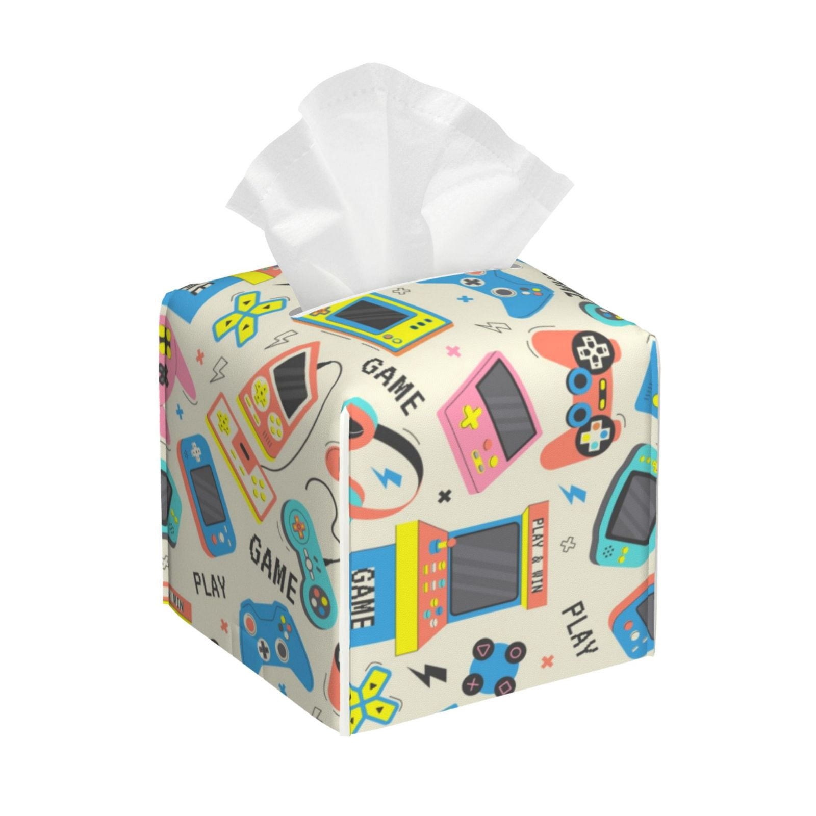 Naloa Playing Video Games Tissue Box CoverLeather Tissue Holder Square ...