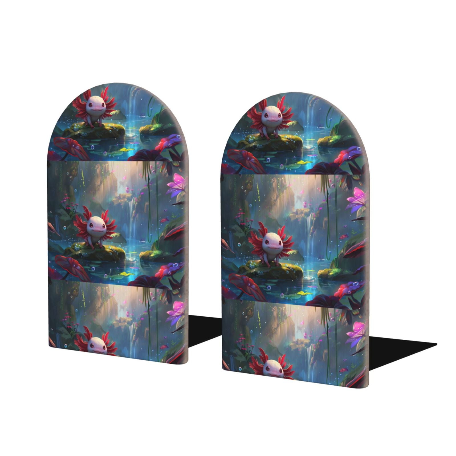 Naloa Pond Cute Axolotl Wood Non-Skid Bookend for Shelves,Book Ends for Heavy Books, Book Stand ...