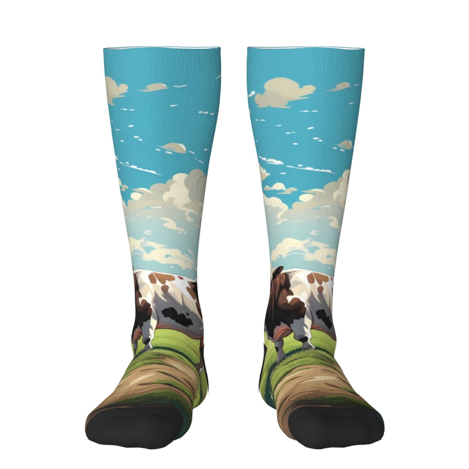 Naloa Prairie Pasture Cow Thigh High Socks Extra Long Stretchy Sock ...